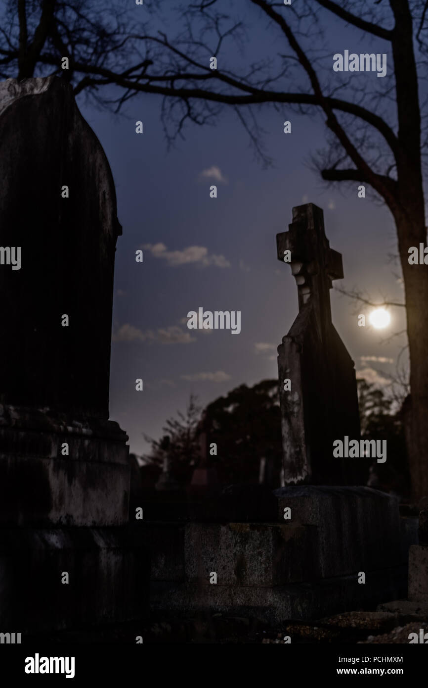 Spooky Graveyard at Full Moon Stock Photo - Alamy