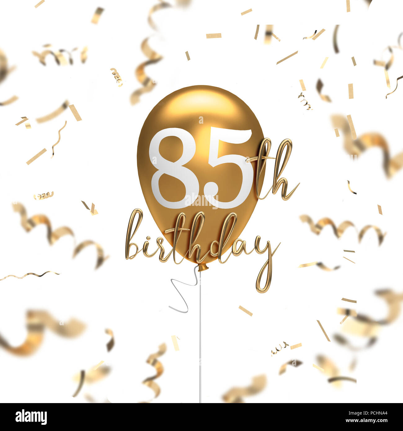 Happy 85th birthday gold balloon greeting background. 3D Rendering ...