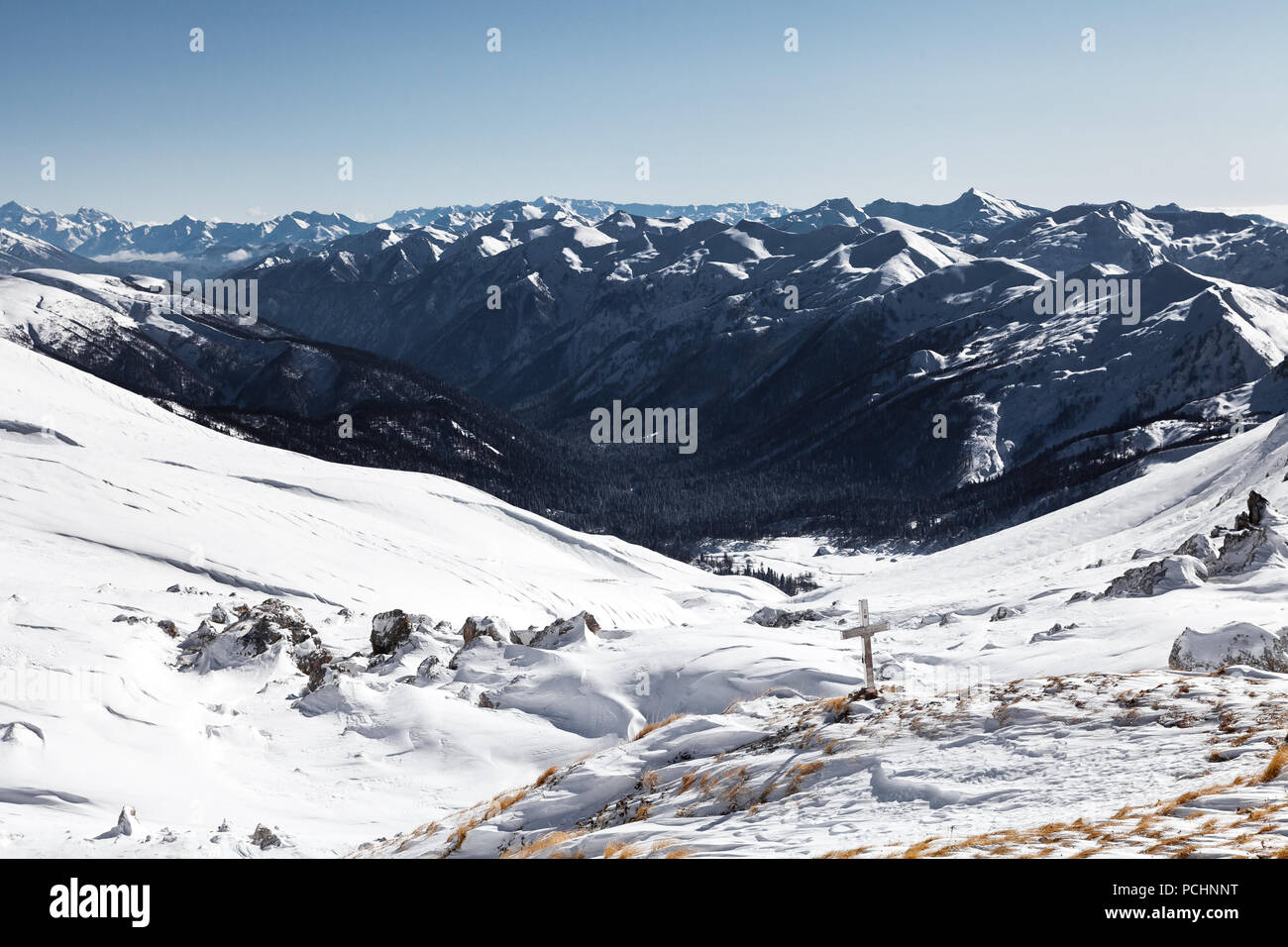 View of the mountains in the National Nature Reserve in Adygea, Russia ...
