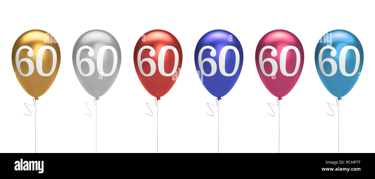 Number 60 birthday balloons collection gold, silver, red, blue, pink ...