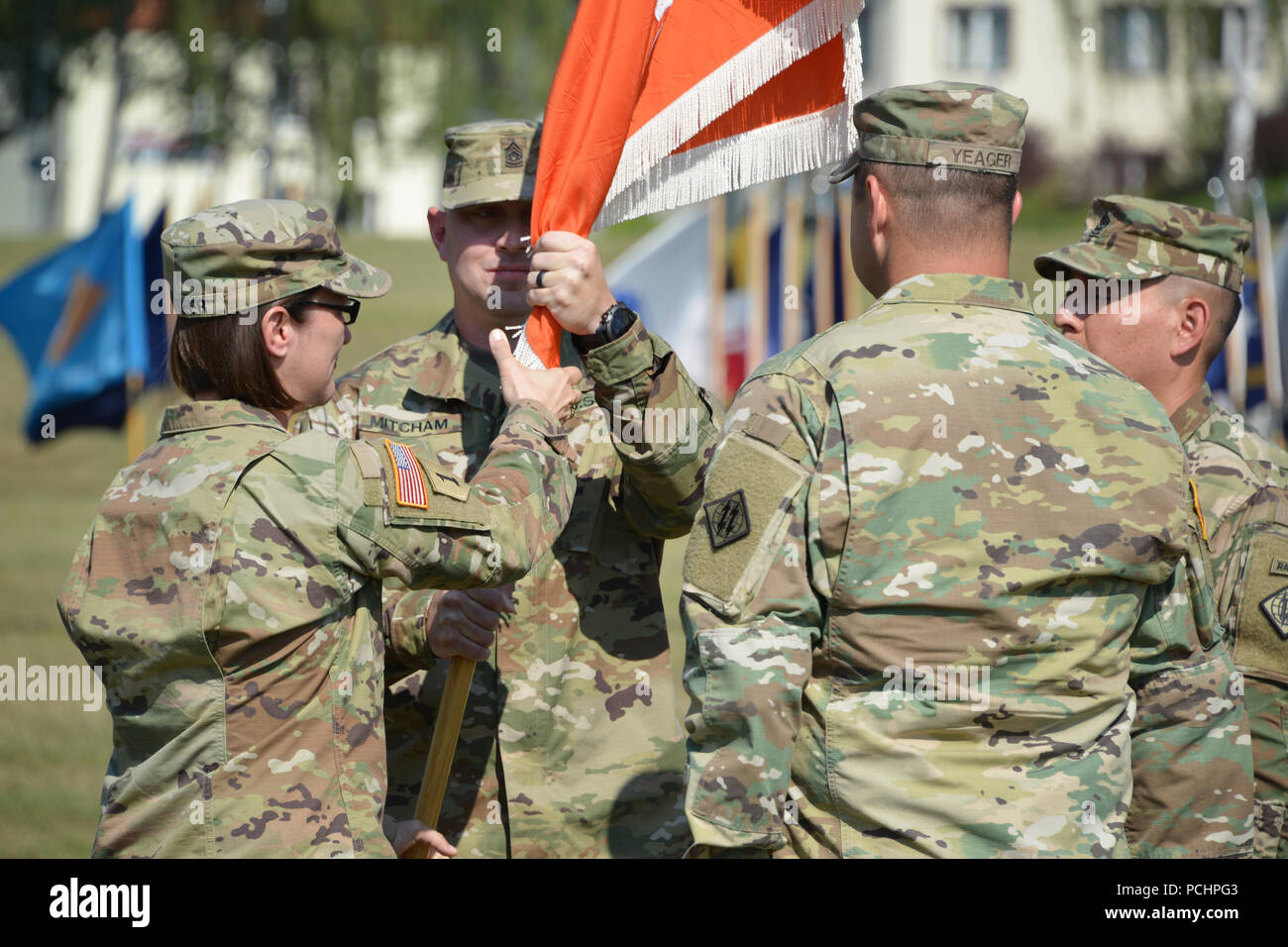 The 44th Expeditionary Signal Battalion Commander U.S. Army Lt. Col. Heather McAteer, left ...