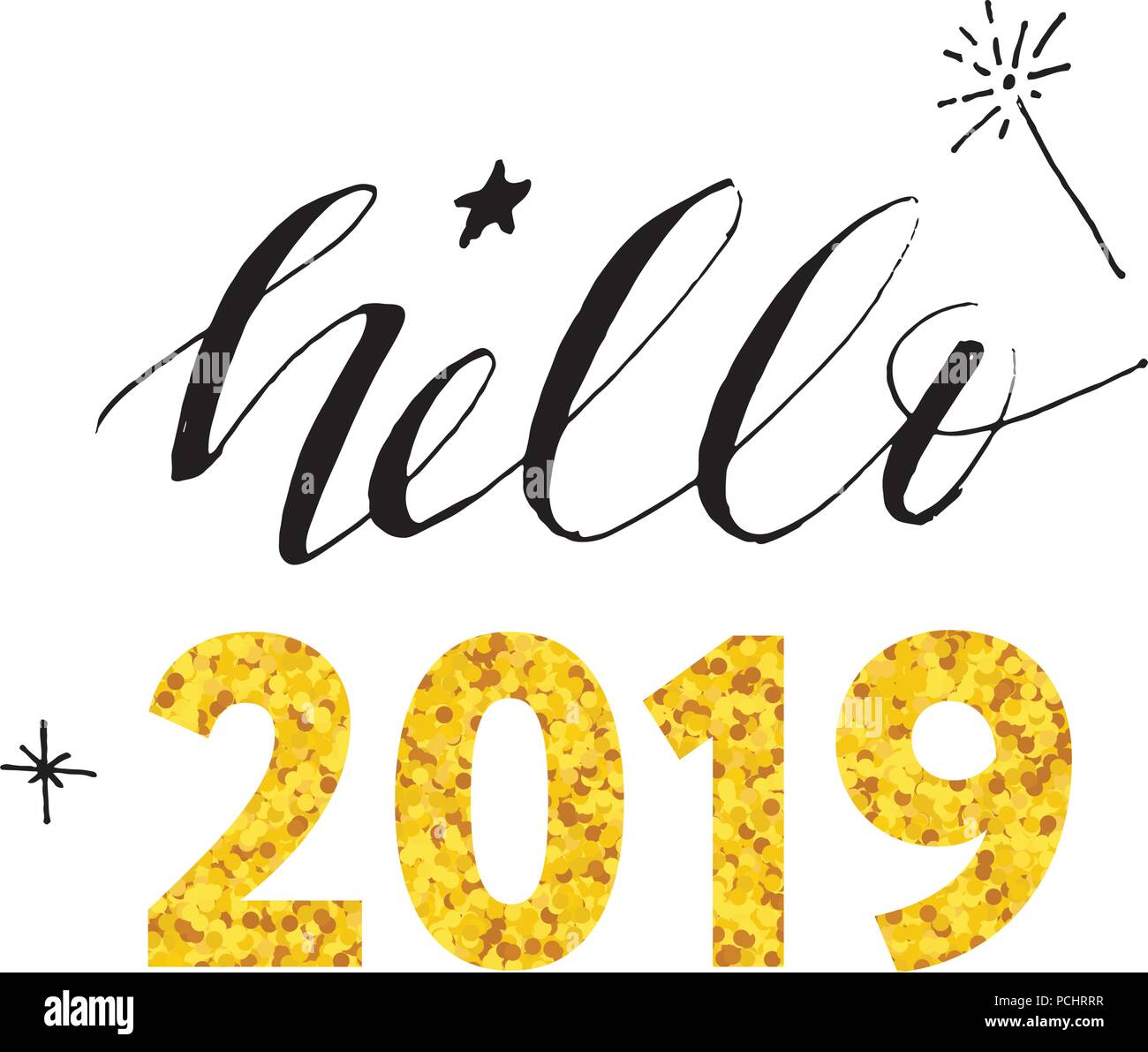 hello 2019 Vector Phrase Lettering Calligraphy Illustration Sticker ...