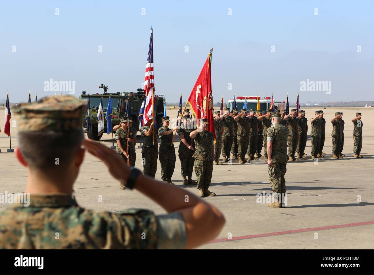 Marines attending the retirement ceremony for U.S. Marine Corps Gunnery ...