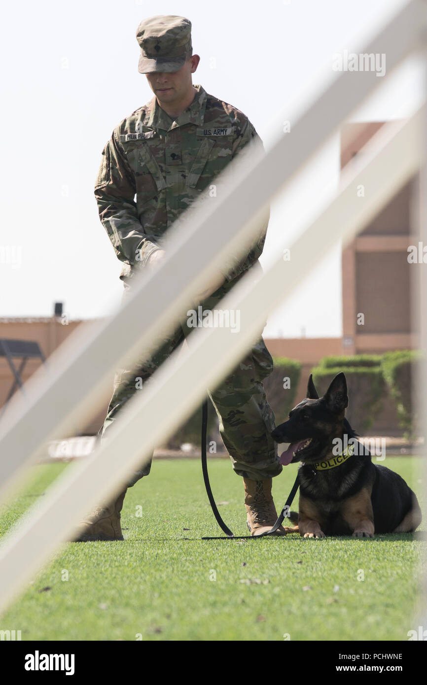 U.S. Army Spc. Dalton Murph, a military working dog handler assigned to ...