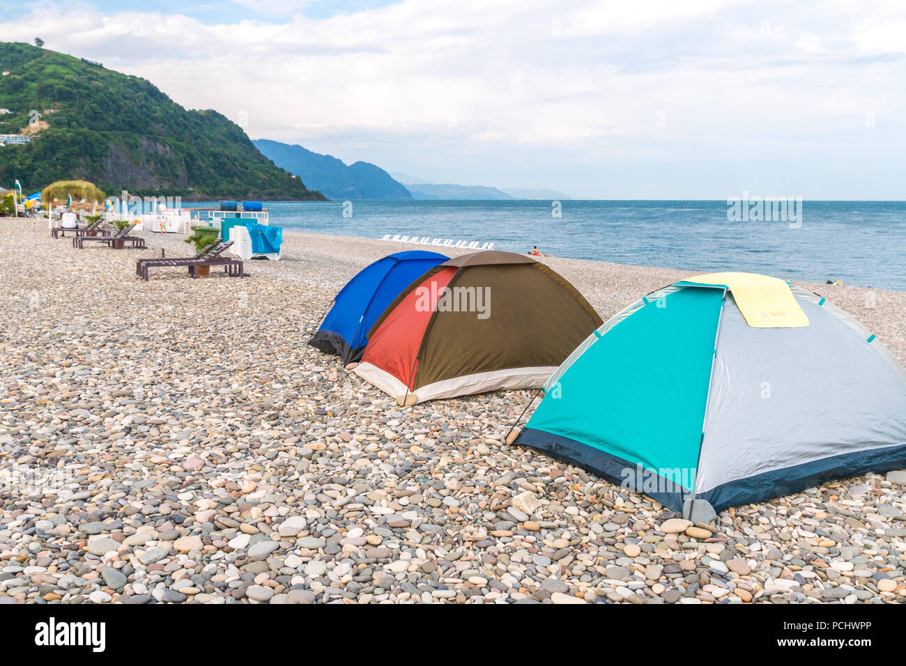 Camps on the beach of kvariati, Adjara, Georgia Stock Photo - Alamy