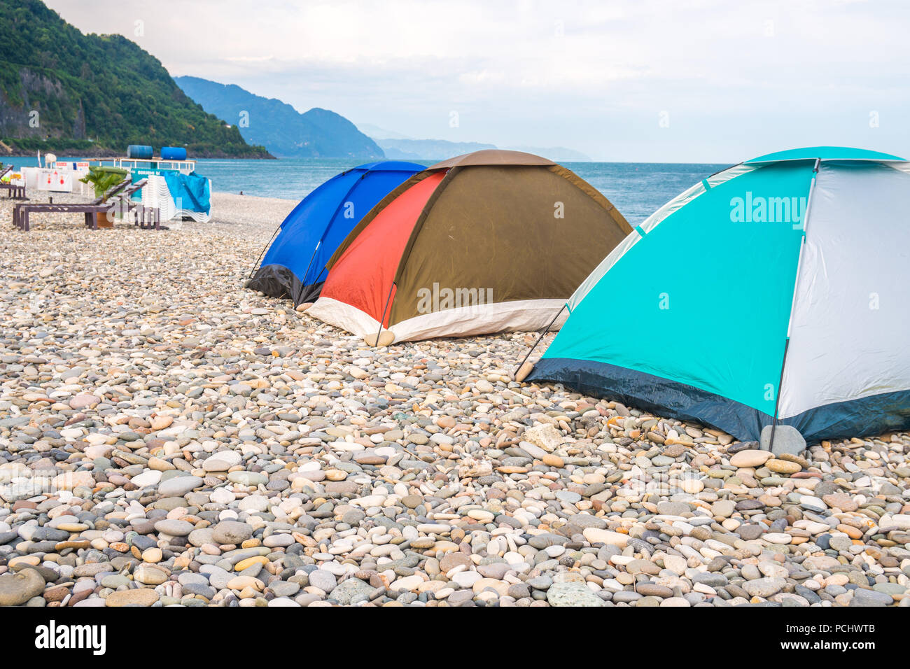 Camps on the beach of kvariati, Adjara, Georgia Stock Photo - Alamy