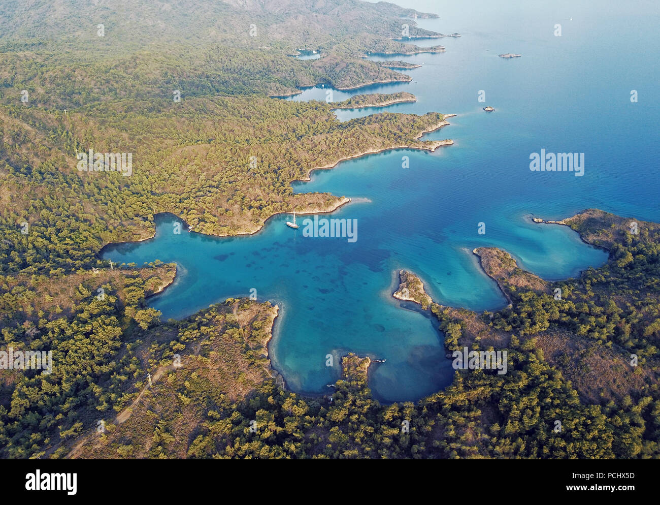 Aerial view of Balikasiran Cove in Gokova Bay MArine Protected Area ...