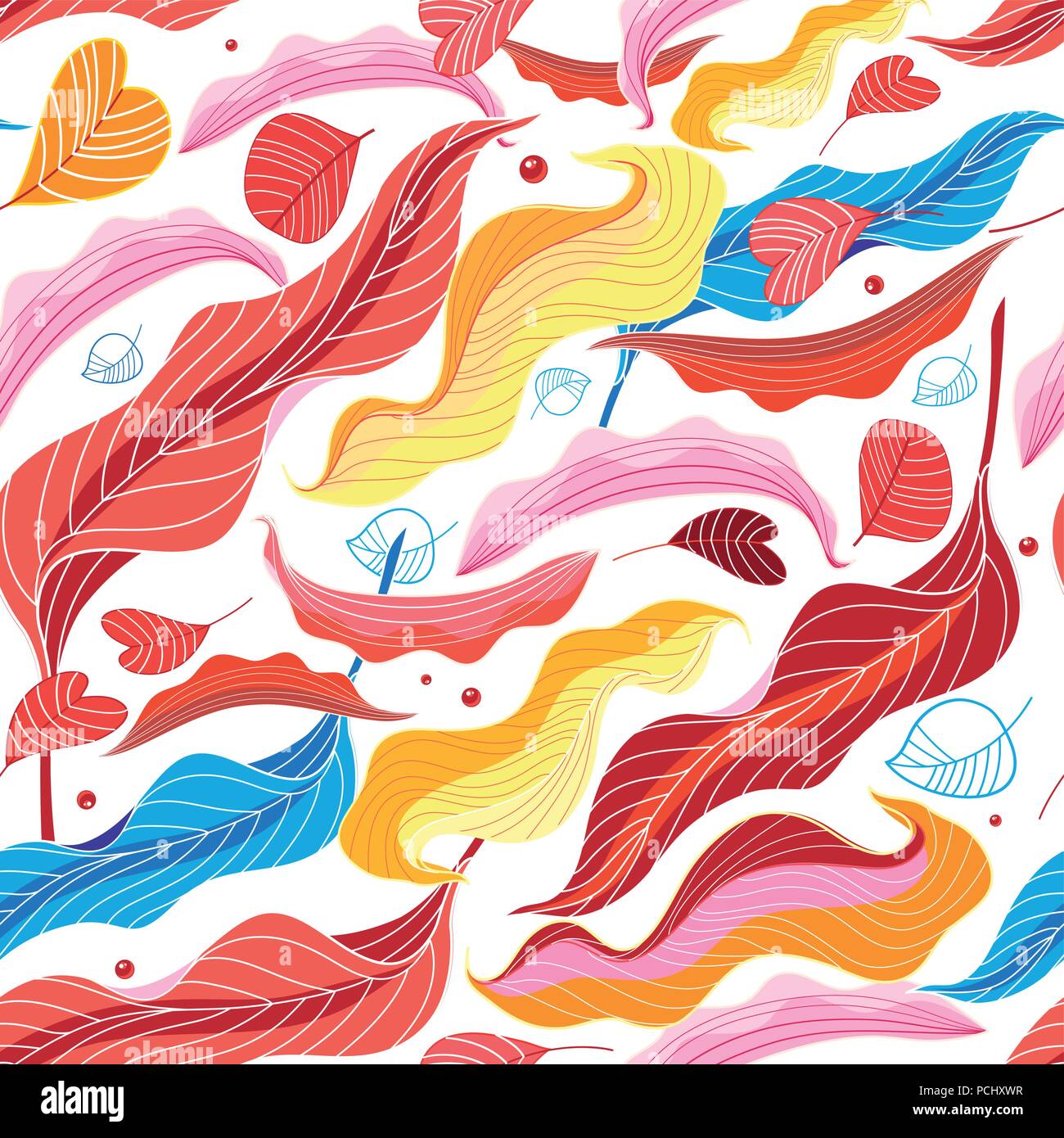 Seamless multi-colored autumn pattern of beautiful leaves on a light ...