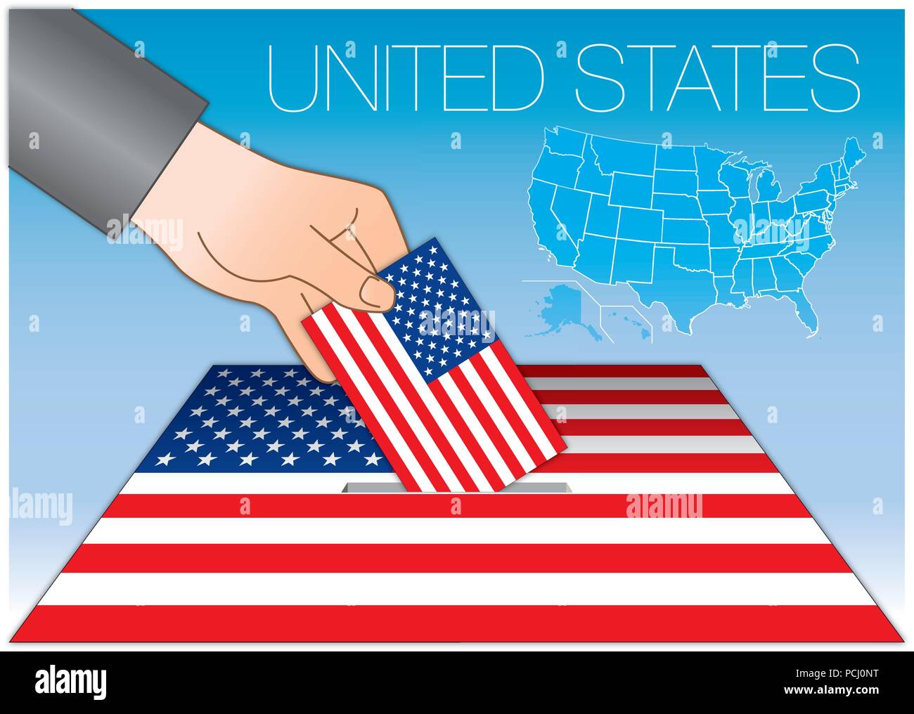 United States of America, elections, ballot box with flag and map, USA ...