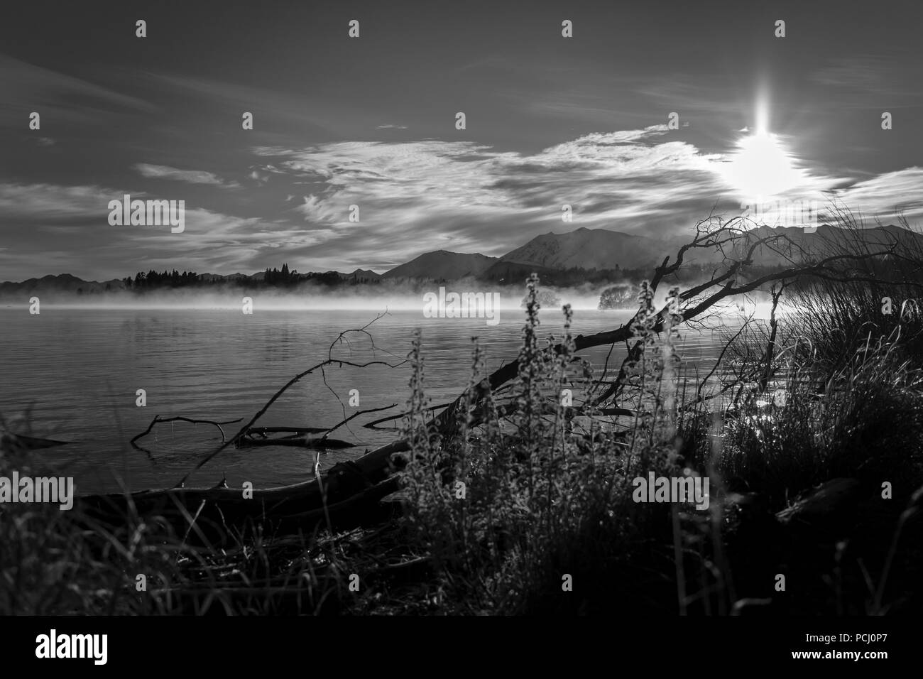 Autumn in Lake Pukaki , south Island, New Zealand landscape, with B&W ...