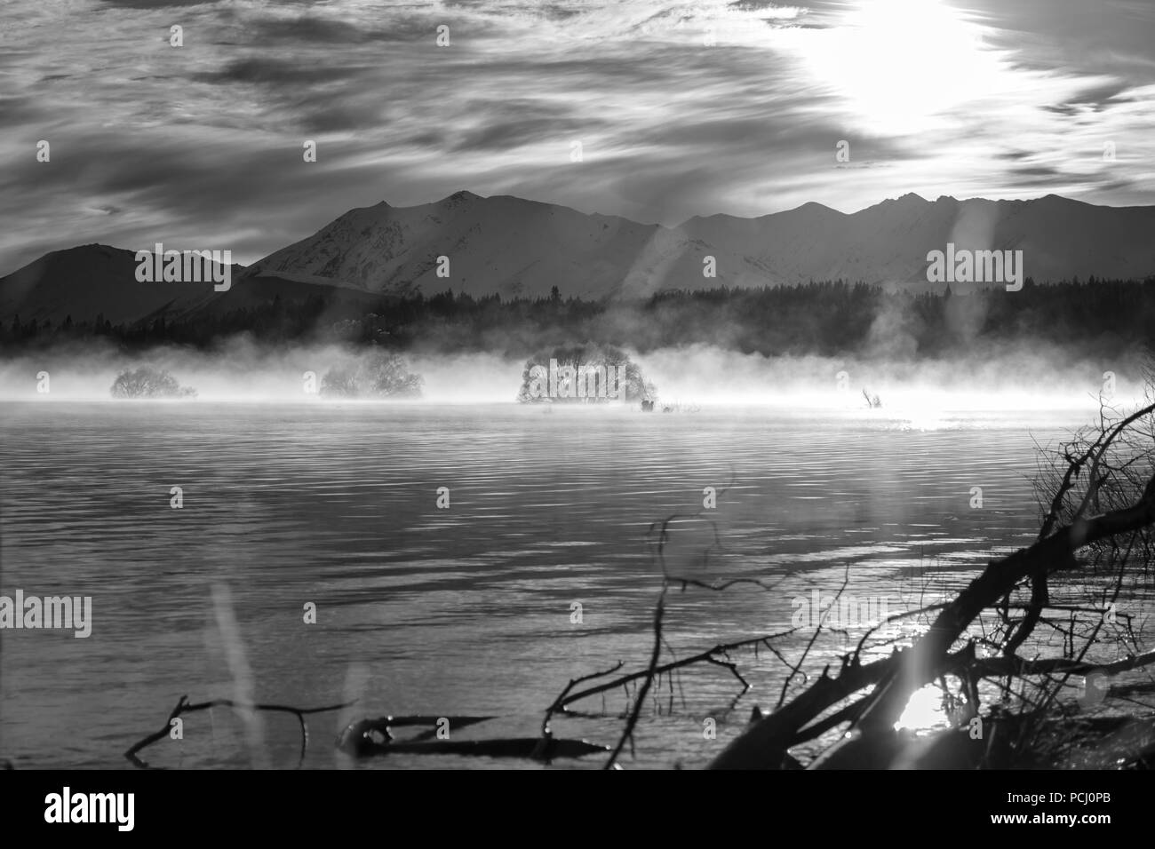 Autumn in Lake Pukaki , south Island, New Zealand landscape, with B&W ...