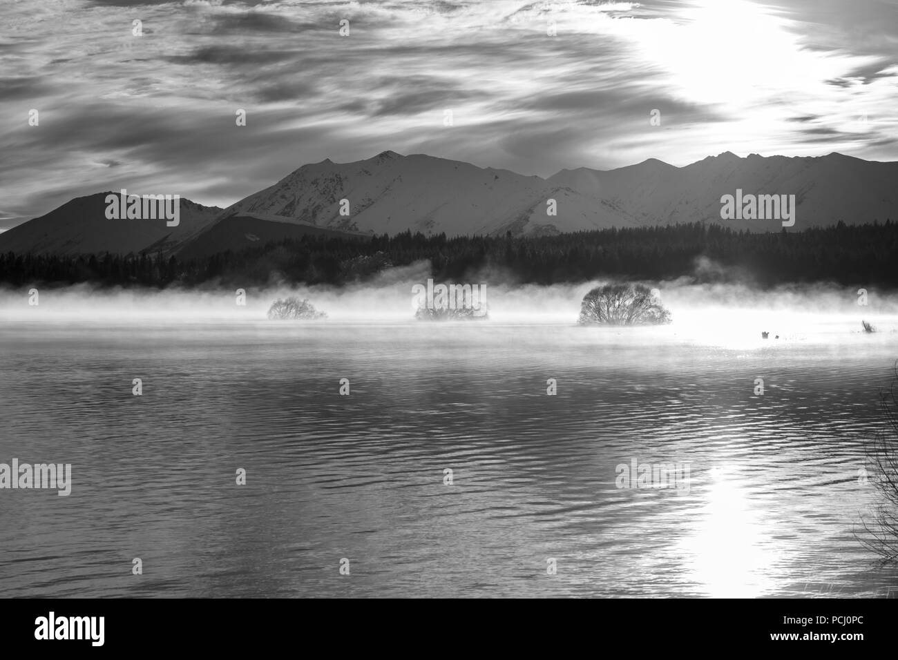 Autumn in Lake Pukaki , south Island, New Zealand landscape, with B&W ...