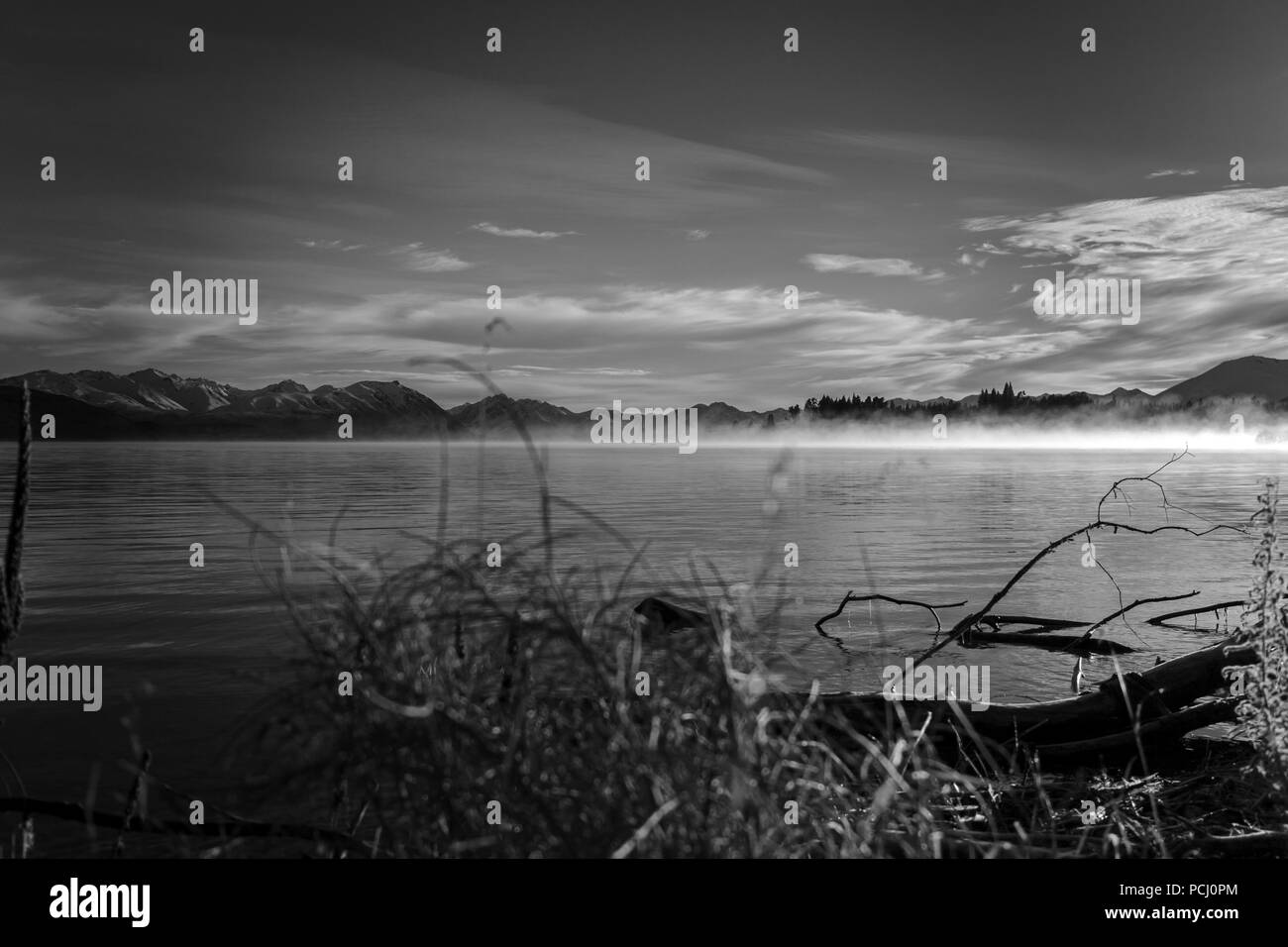 Autumn in Lake Pukaki , south Island, New Zealand landscape, with B&W ...