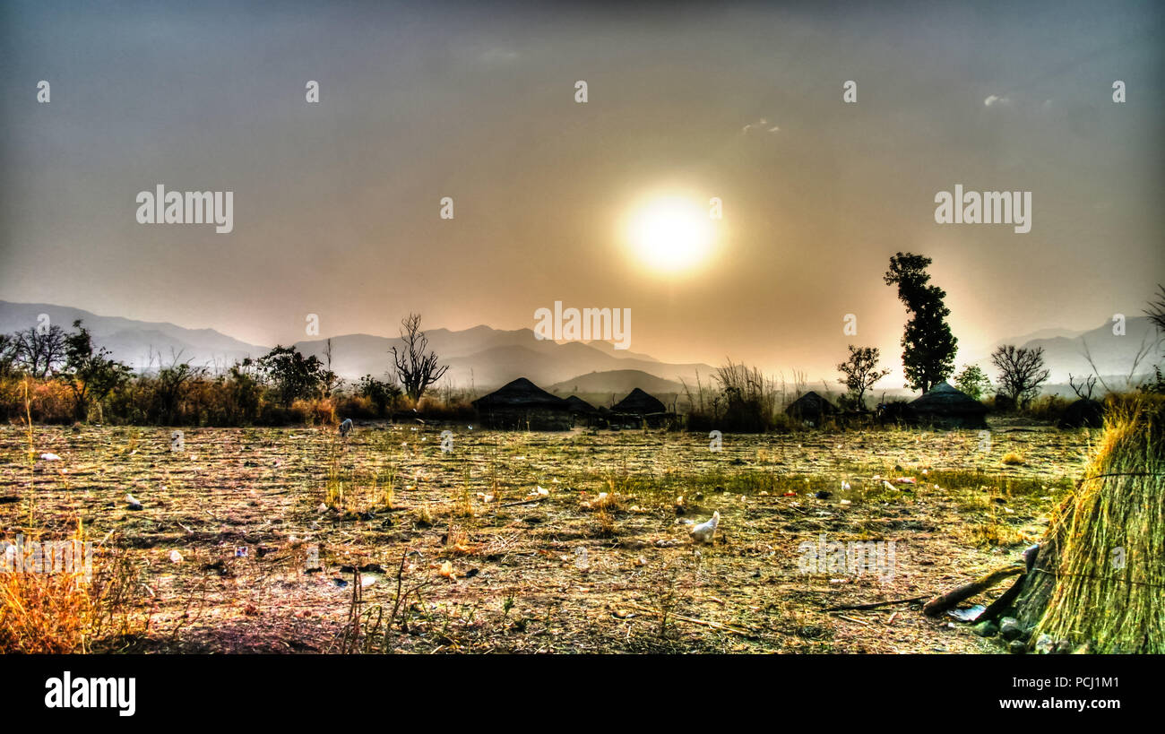 Landscape of the Village of Dowayo tribe at sunset Poli, Cameroon Stock ...