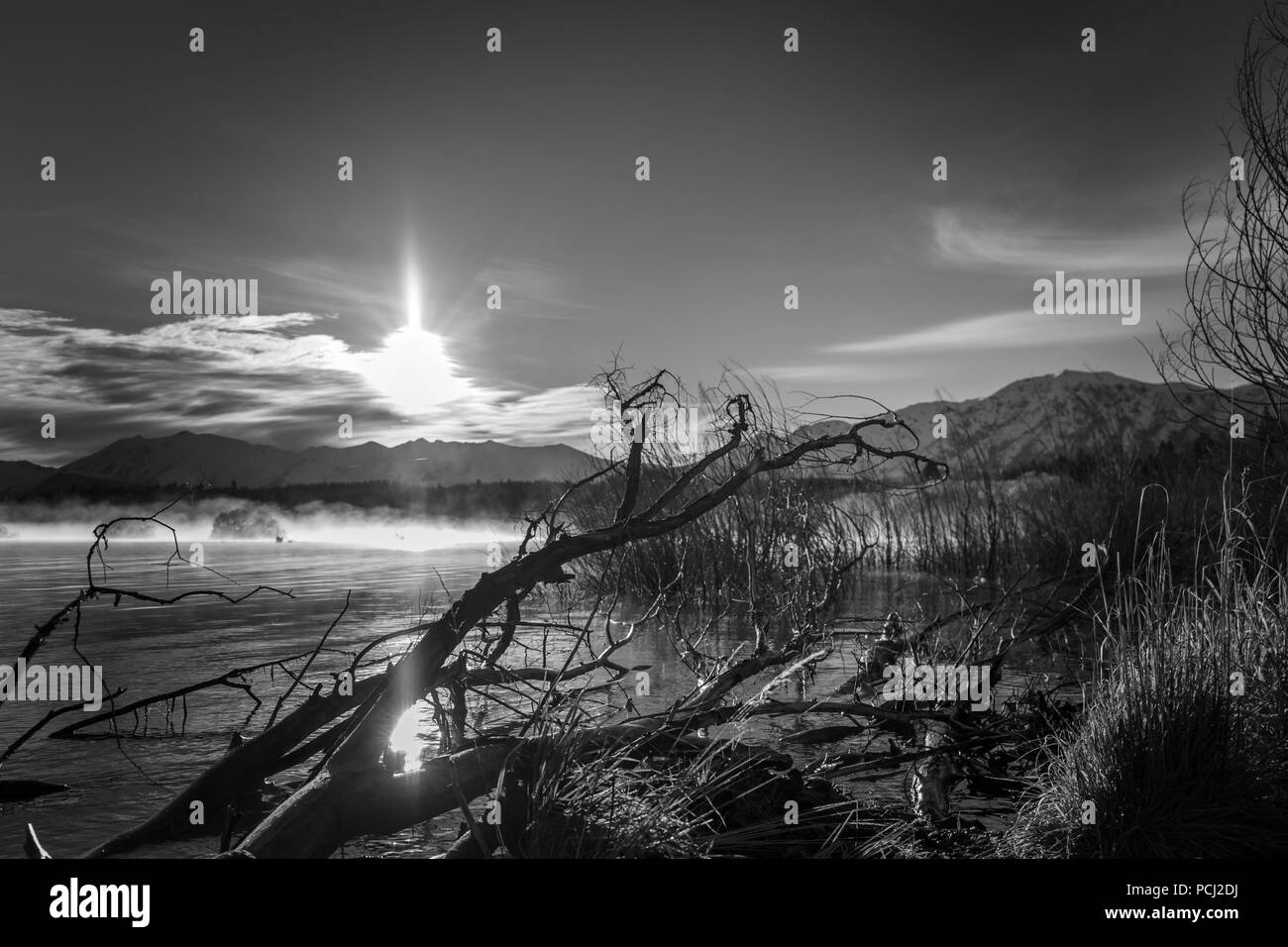 Autumn in Lake Pukaki , south Island, New Zealand landscape, with B&W ...