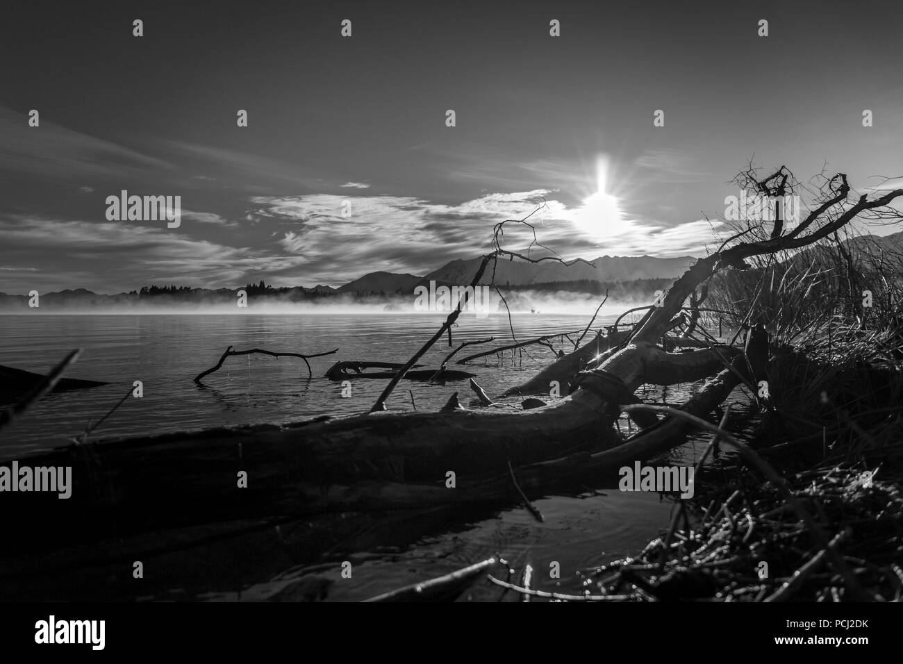 Pukaki lake new zealand Black and White Stock Photos & Images - Alamy