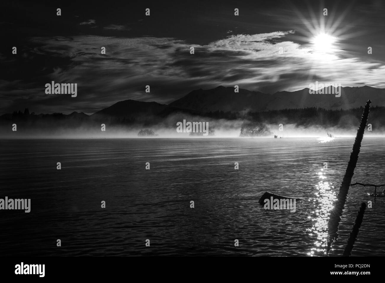 Autumn in Lake Pukaki , south Island, New Zealand landscape, with B&W ...