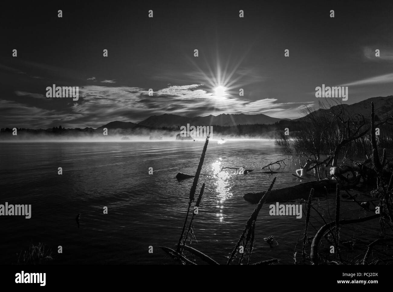 Autumn in Lake Pukaki , south Island, New Zealand landscape, with B&W ...