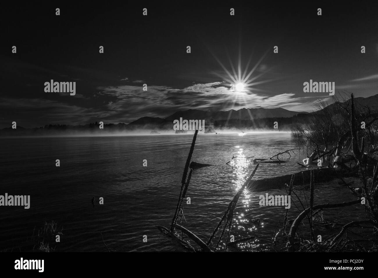 Autumn in Lake Pukaki , south Island, New Zealand landscape, with B&W ...