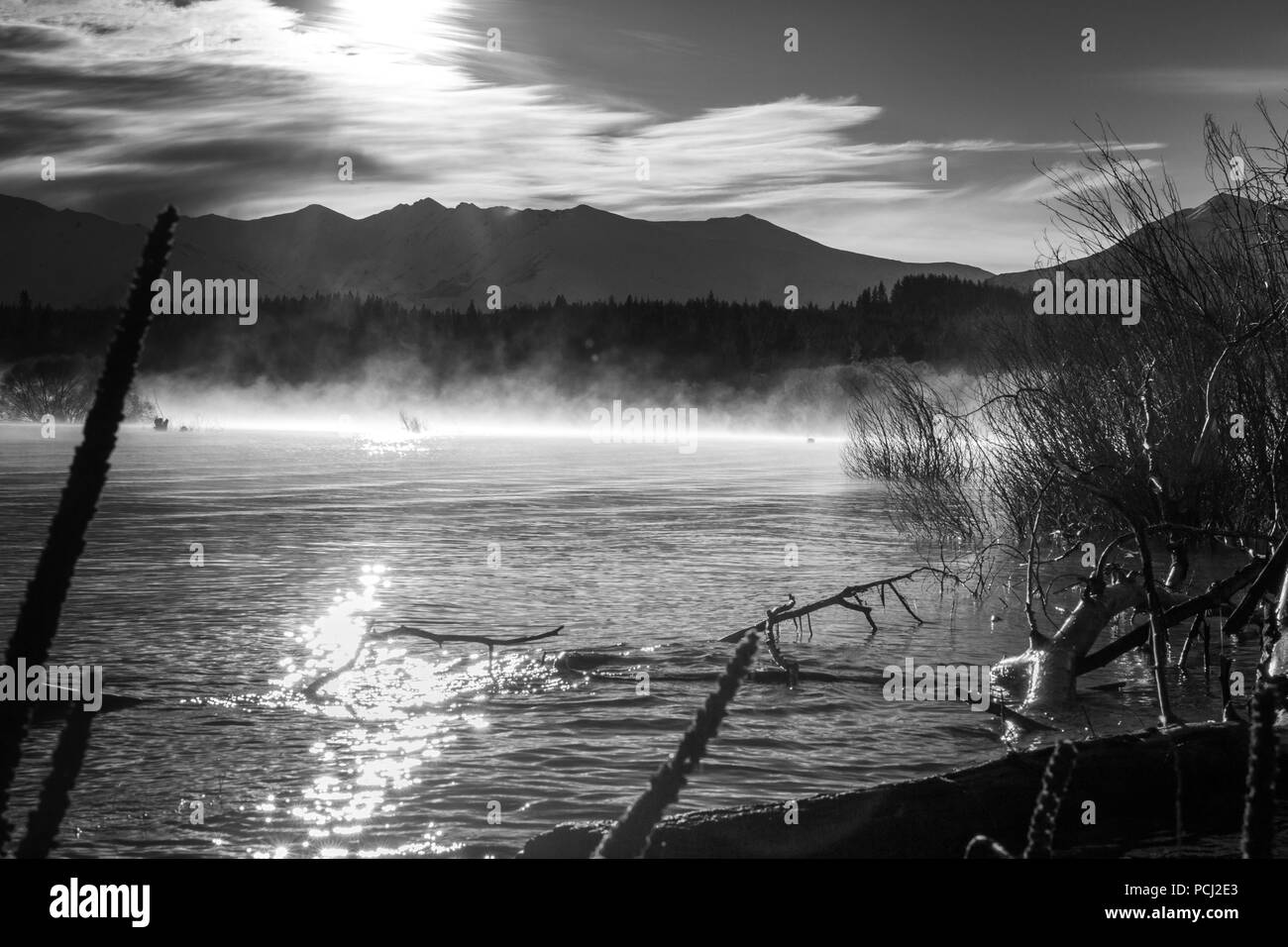 Autumn in Lake Pukaki , south Island, New Zealand landscape, with B&W ...
