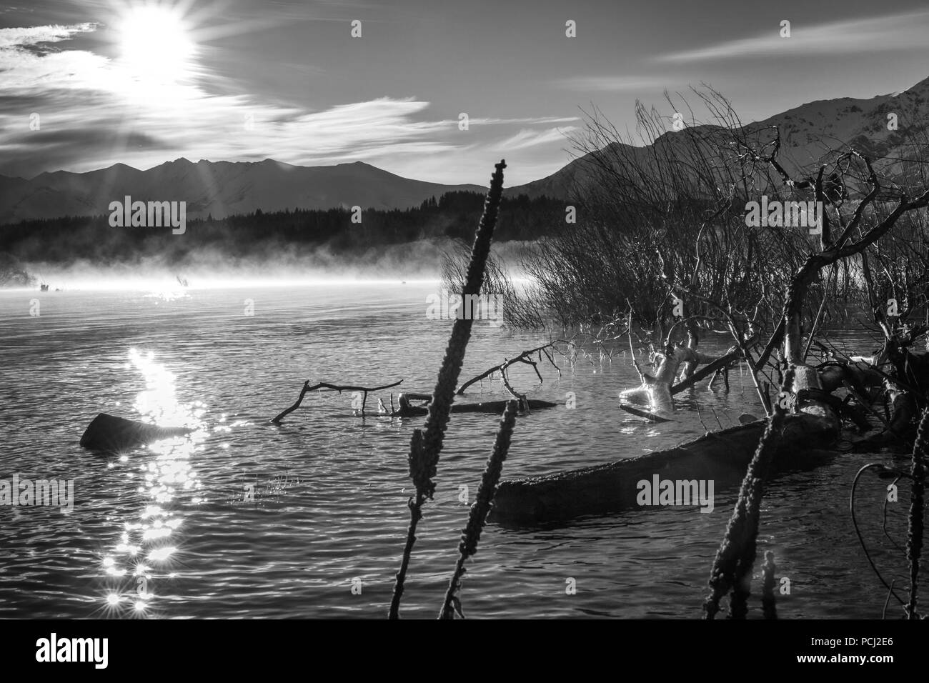 Autumn in Lake Pukaki , south Island, New Zealand landscape, with B&W ...