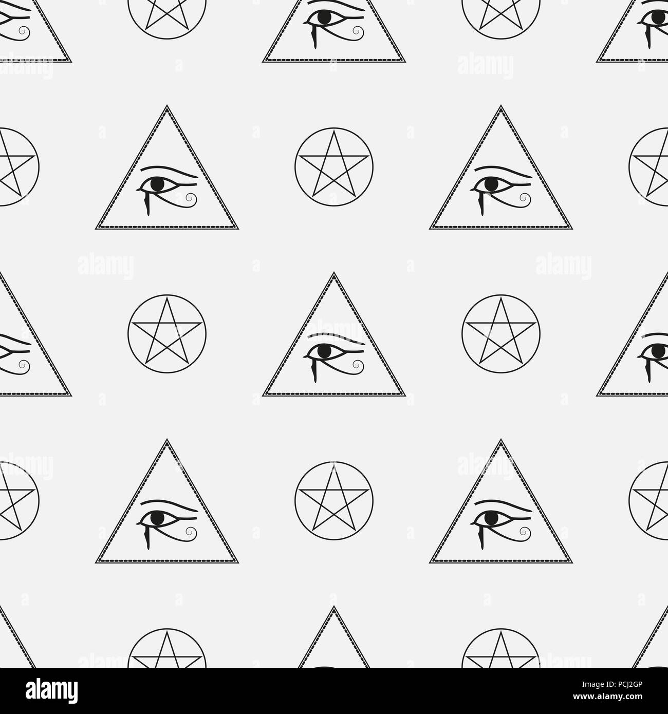 Seamless Pattern made from Mason symbols with pyramids and eyes, vector ...