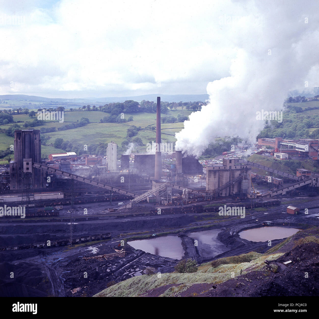 1960s, historical, aerial view of a working colliery or coal mine ...