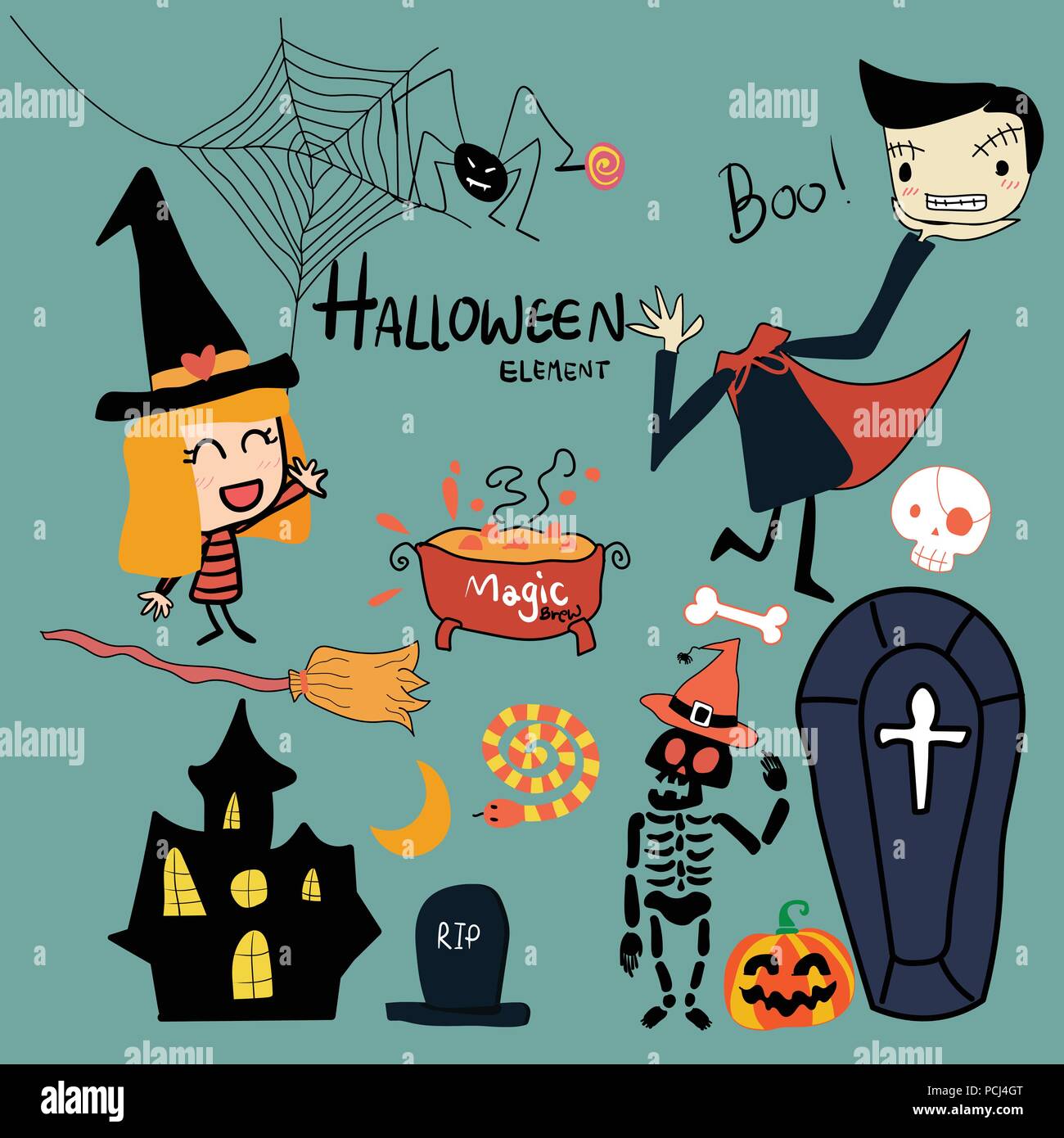 hand drawn Halloween elements cute vector Stock Vector Image & Art - Alamy