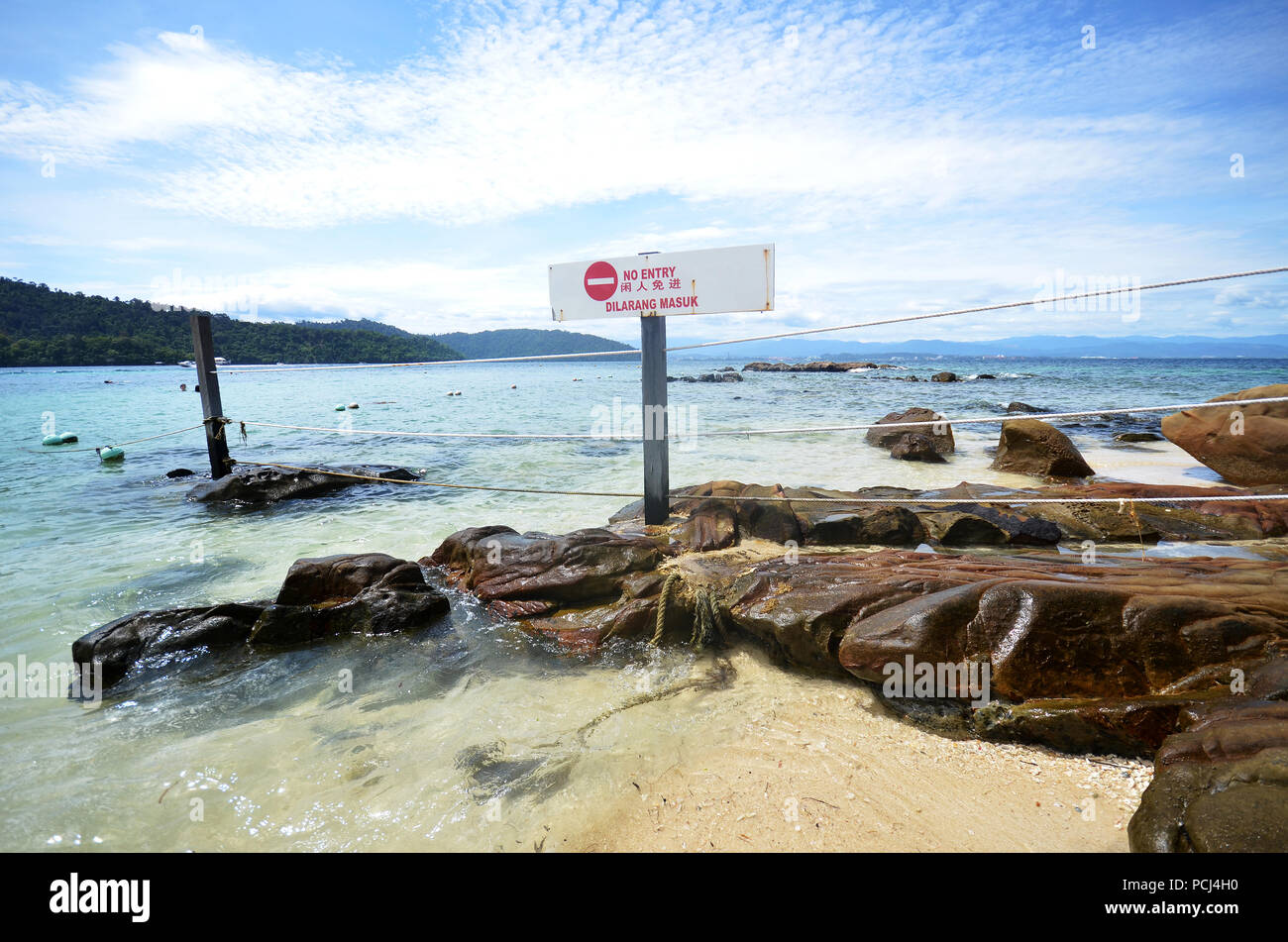 No entry sign on beach in Sabah, Malaysia Stock Photo - Alamy