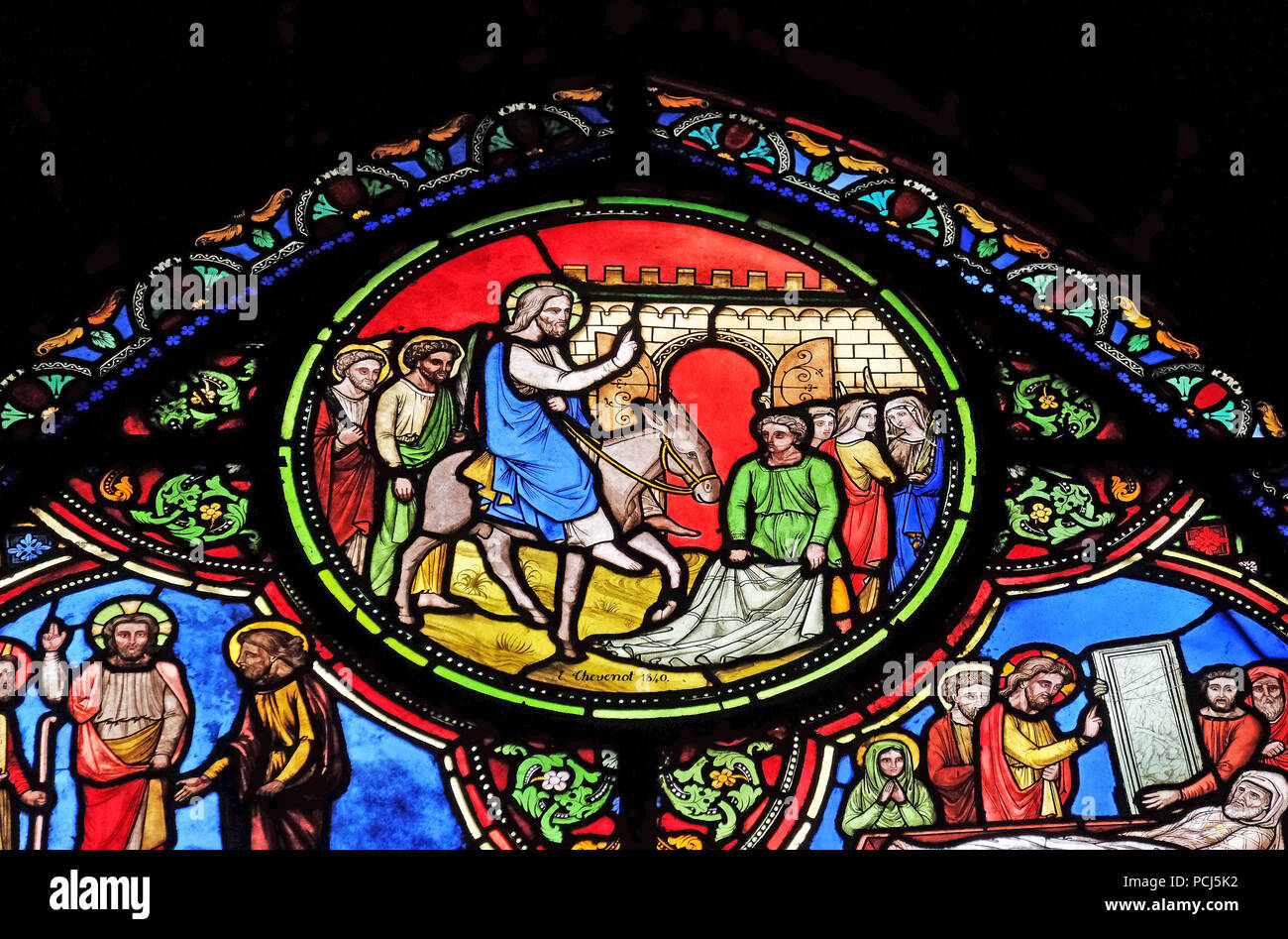 The entry of Jesus into Jerusalem, stained glass window from Saint ...