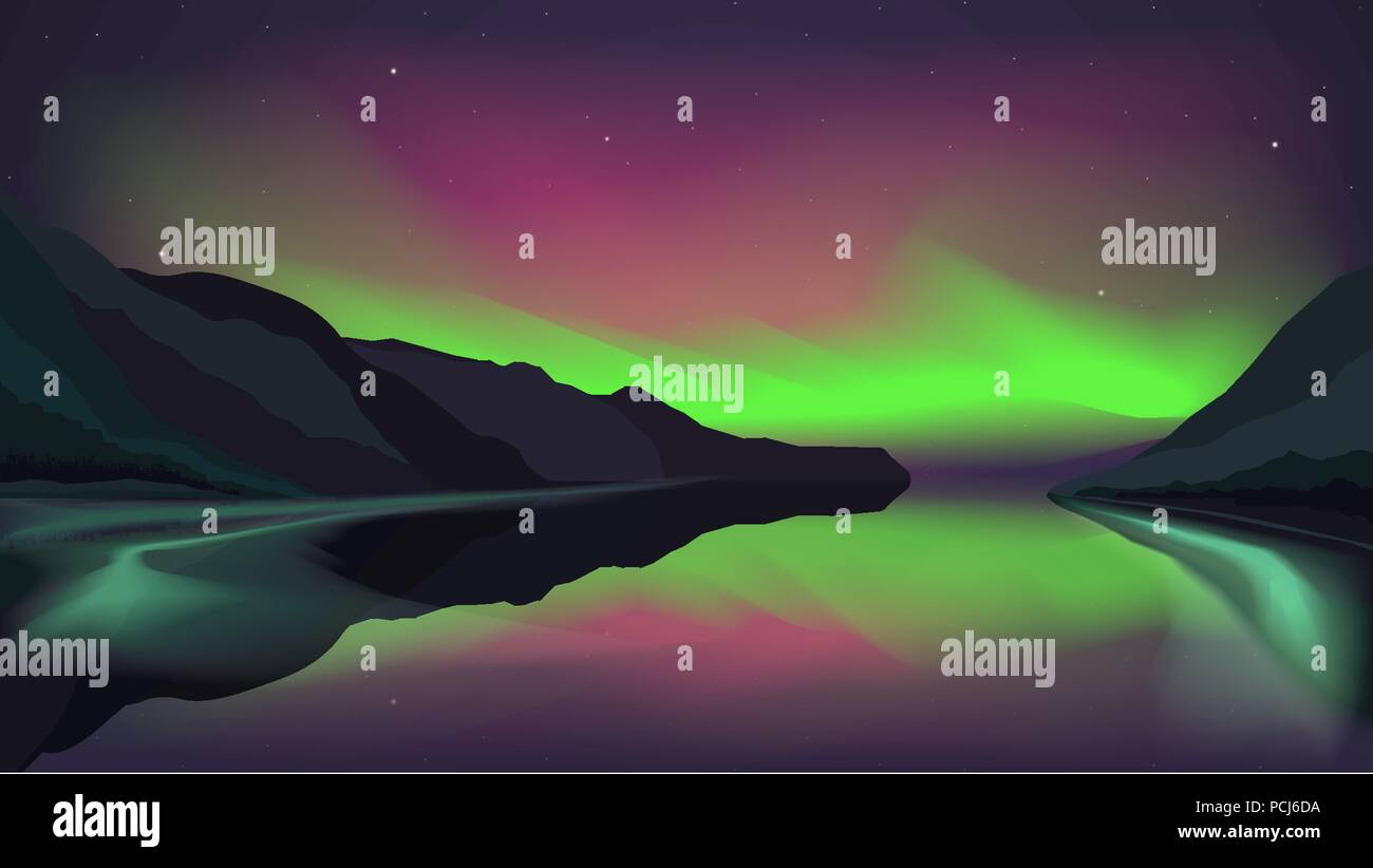 Northern lights on lake Stock Vector Images - Alamy