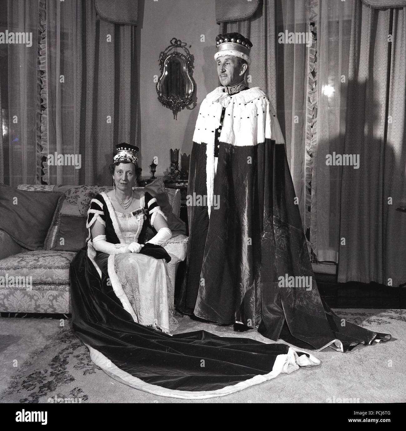 1950s, Sir Basil Brooke, 5th Baronet, with his wife, wearing state ...