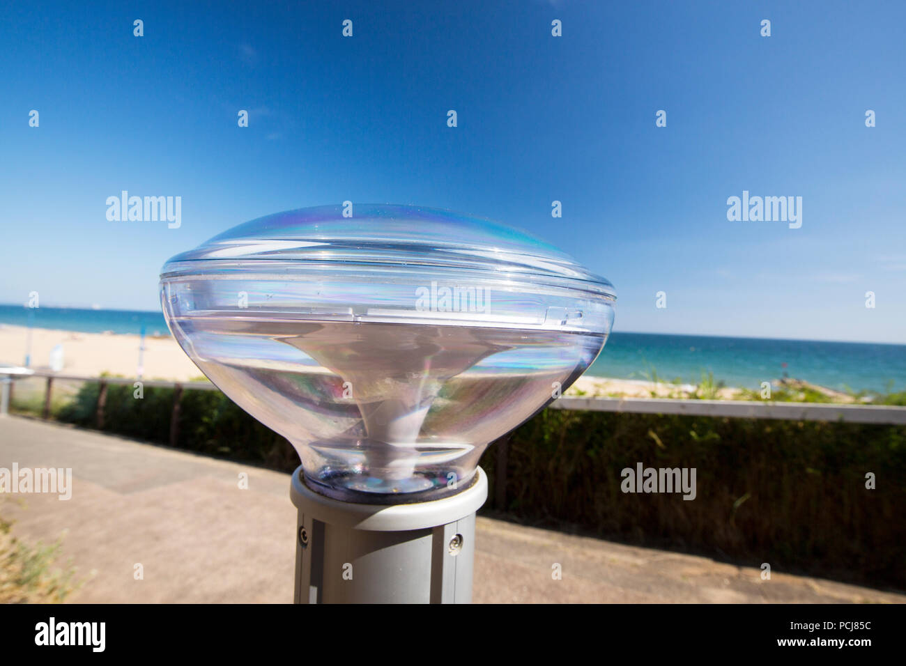 Solar bollard lights on Bournemouth promenade, Dorset, UK Stock Photo ...