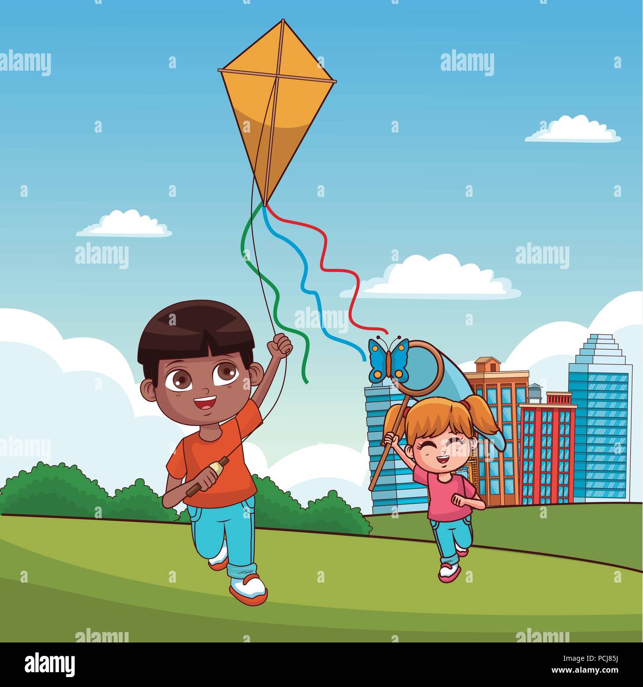 Kids playing park butterfly hi-res stock photography and images - Alamy