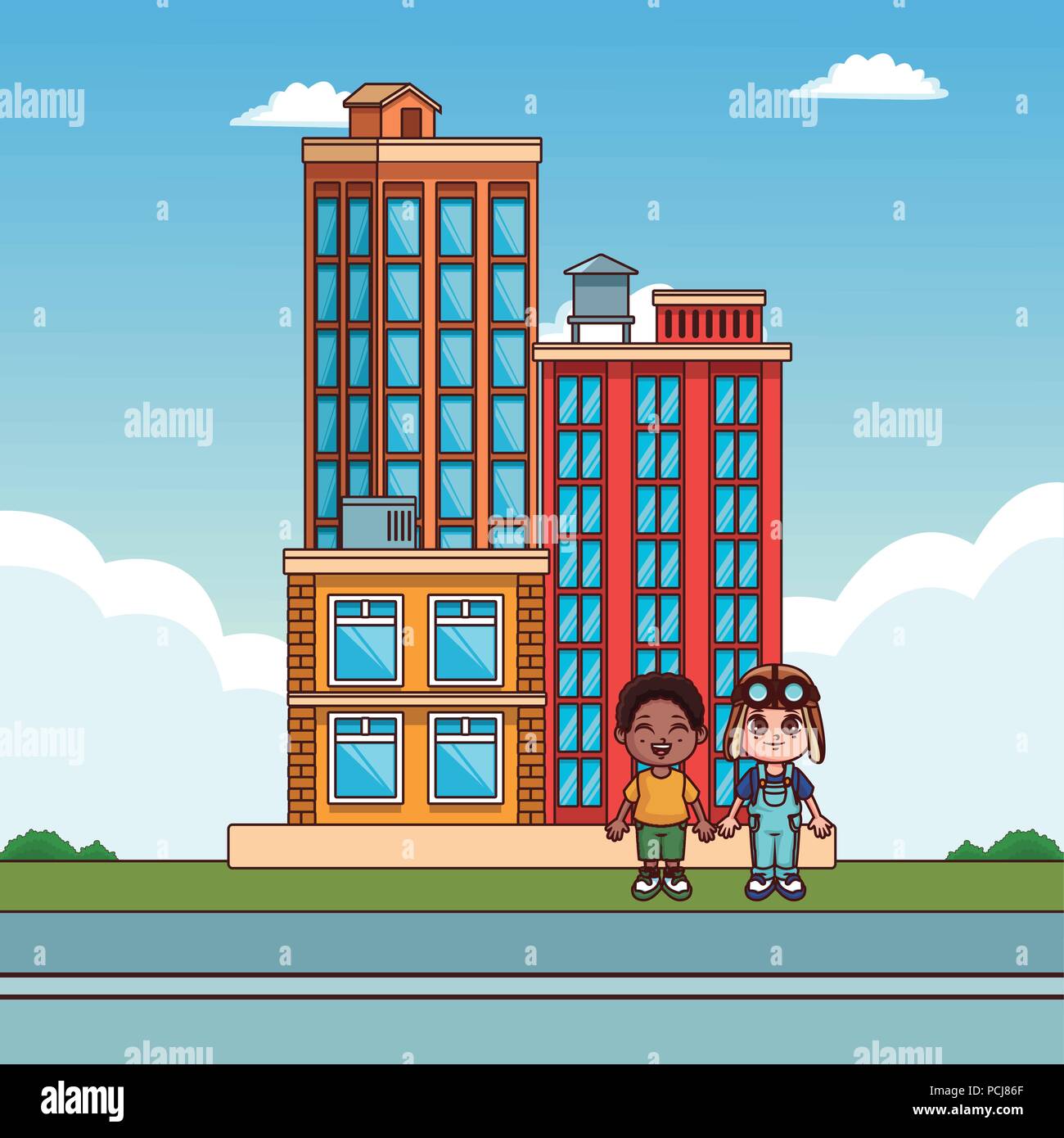 Kids at city Stock Vector Image & Art - Alamy