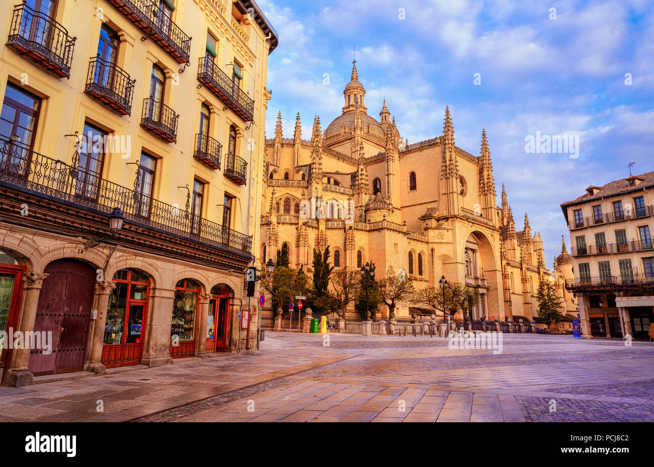 The medieval cathedral of the city of Segovia, Spain. The cathedral was ...