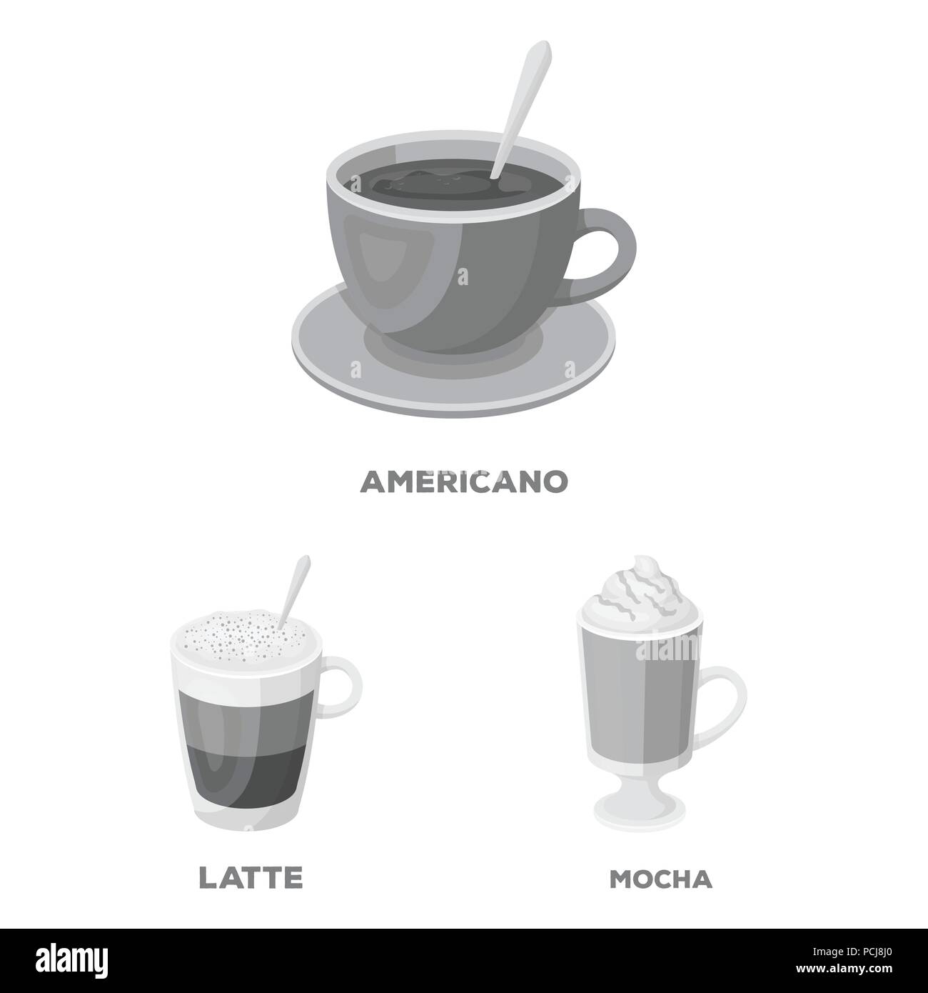 Different kinds of coffee monochrome icons in set collection for design ...