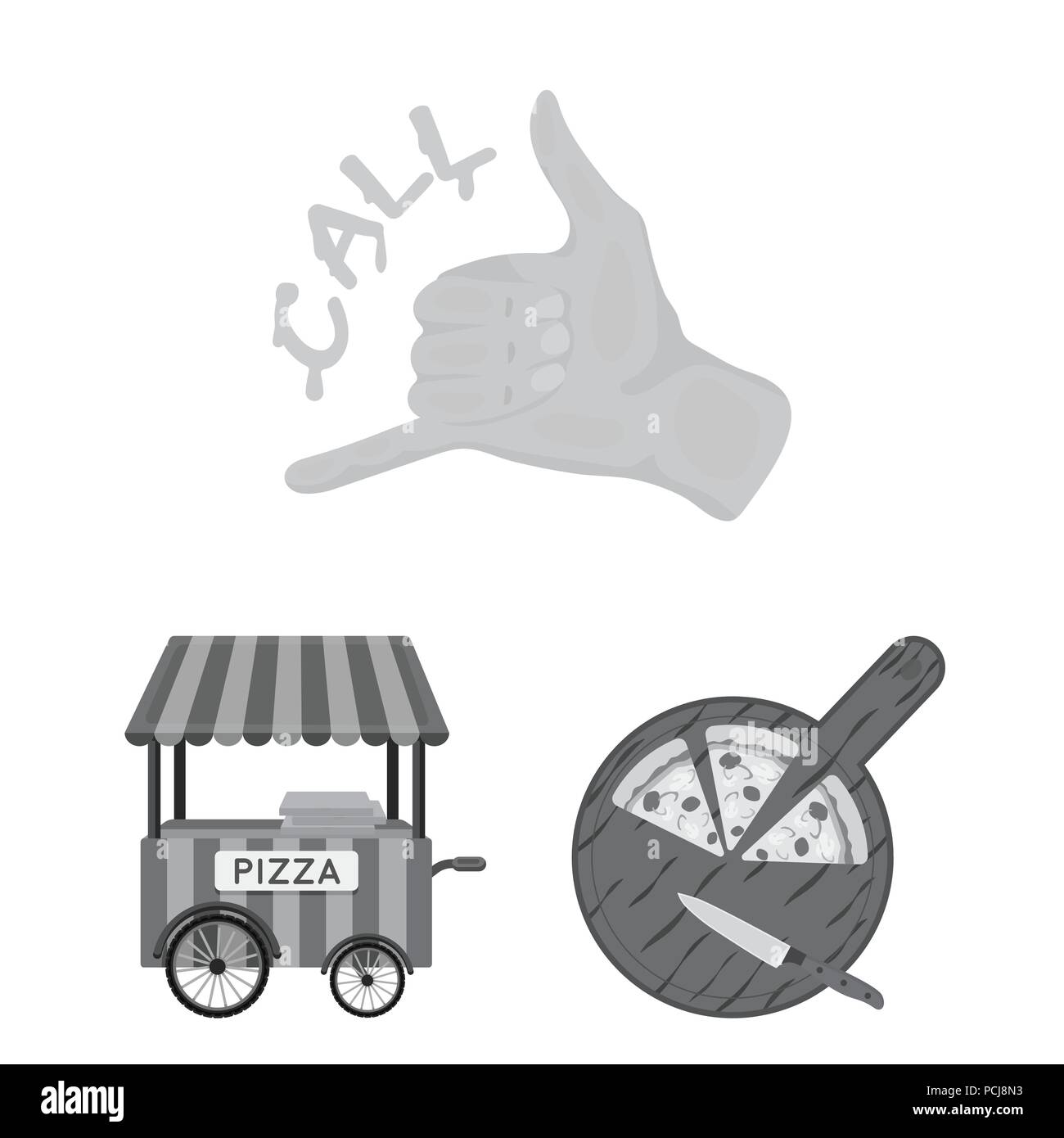 Pizza and pizzeria monochrome icons in set collection for design. Staff ...