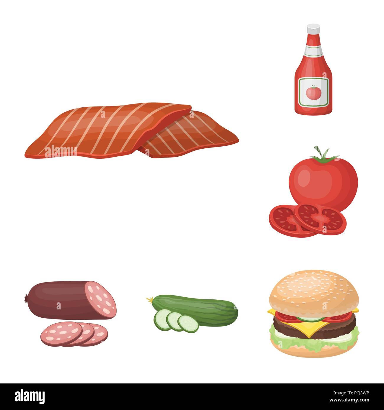 Burger and ingredients cartoon icons in set collection for design ...