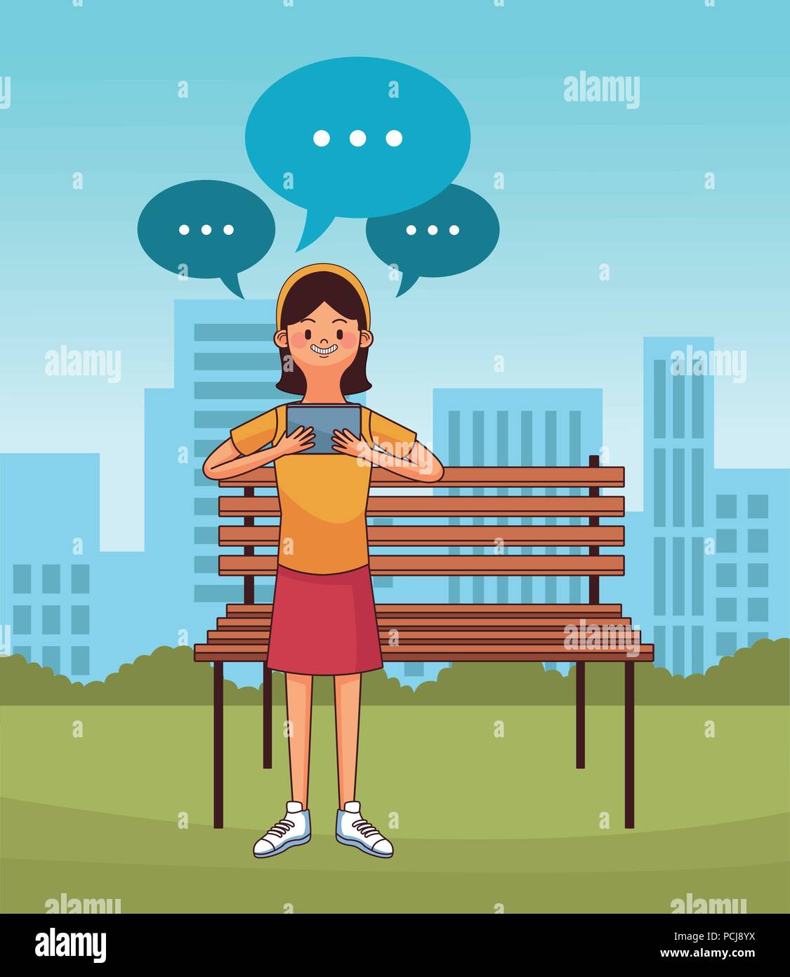 People using technology at park Stock Vector Image & Art - Alamy