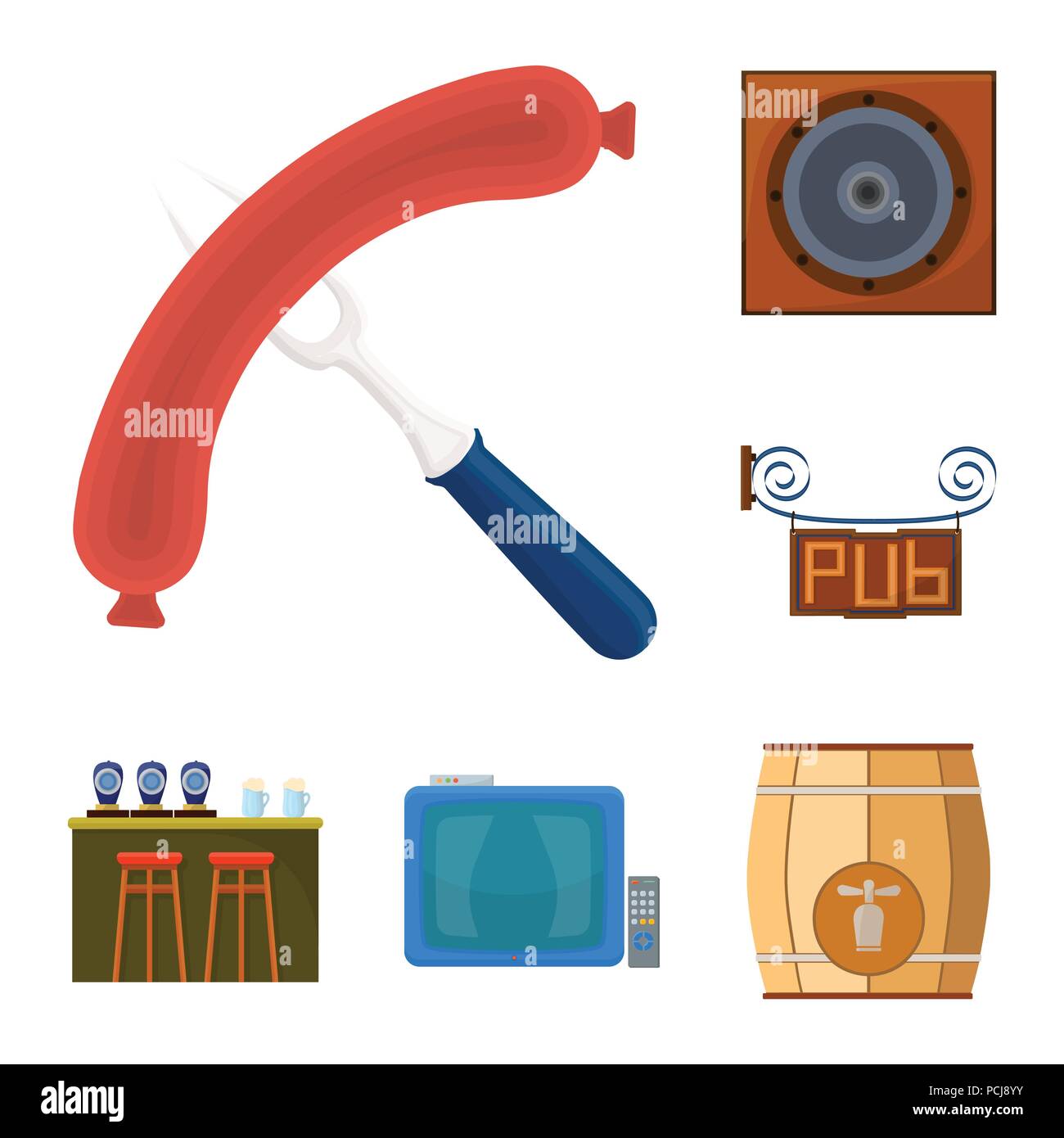 Pub, interior and equipment cartoon icons in set collection for design ...