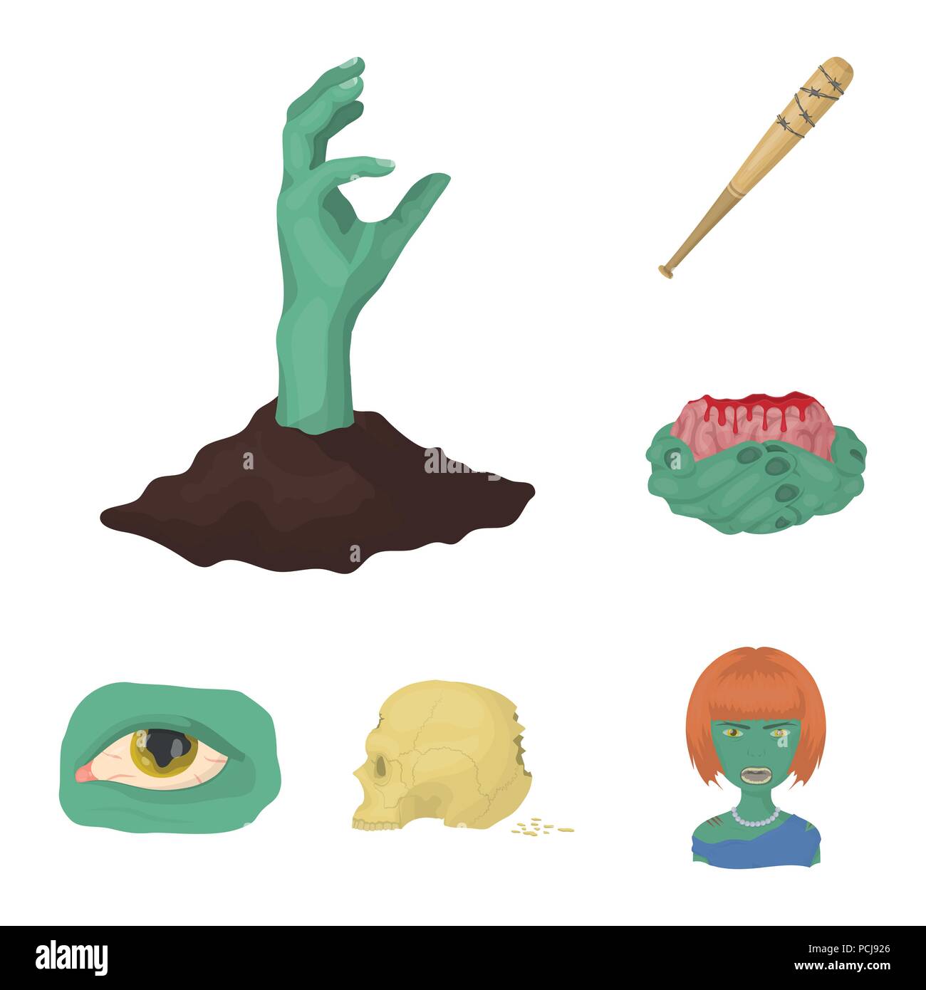 Zombies and Attributes cartoon icons in set collection for design. Dead ...
