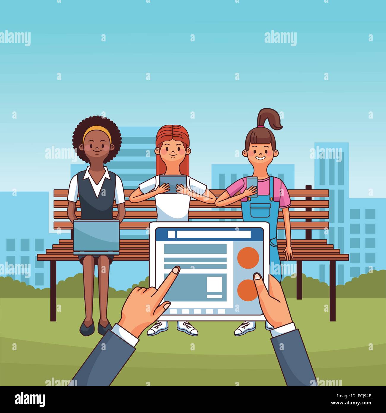 Hands using phone social media Stock Vector Images - Alamy