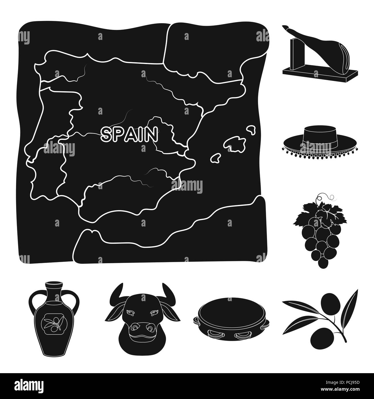 Spain country black icons in set collection for design.Travel and ...