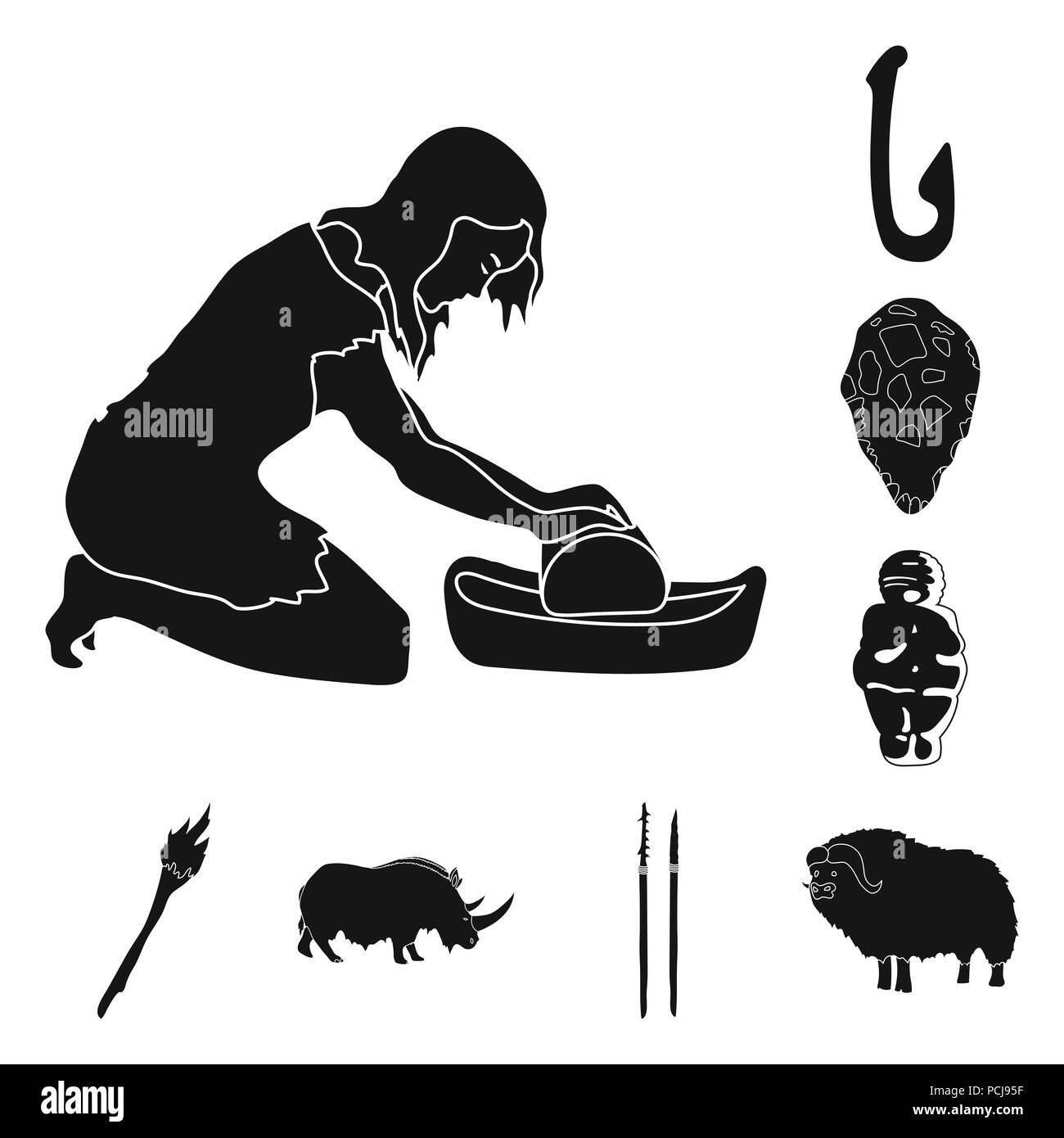Life in the Stone Age black icons in set collection for design. Ancient ...