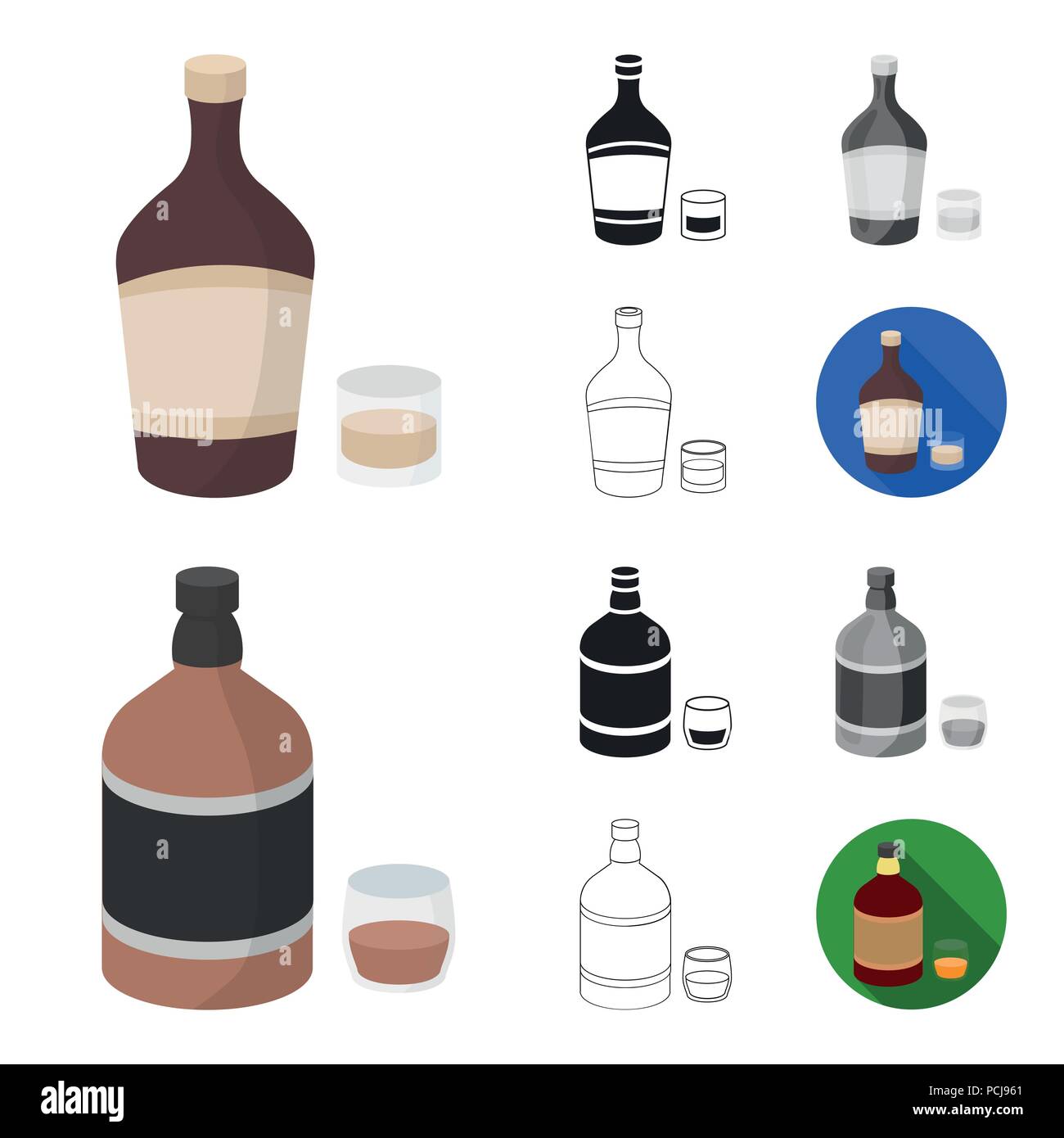 Types of alcohol cartoon,black,flat,monochrome,outline icons in set ...