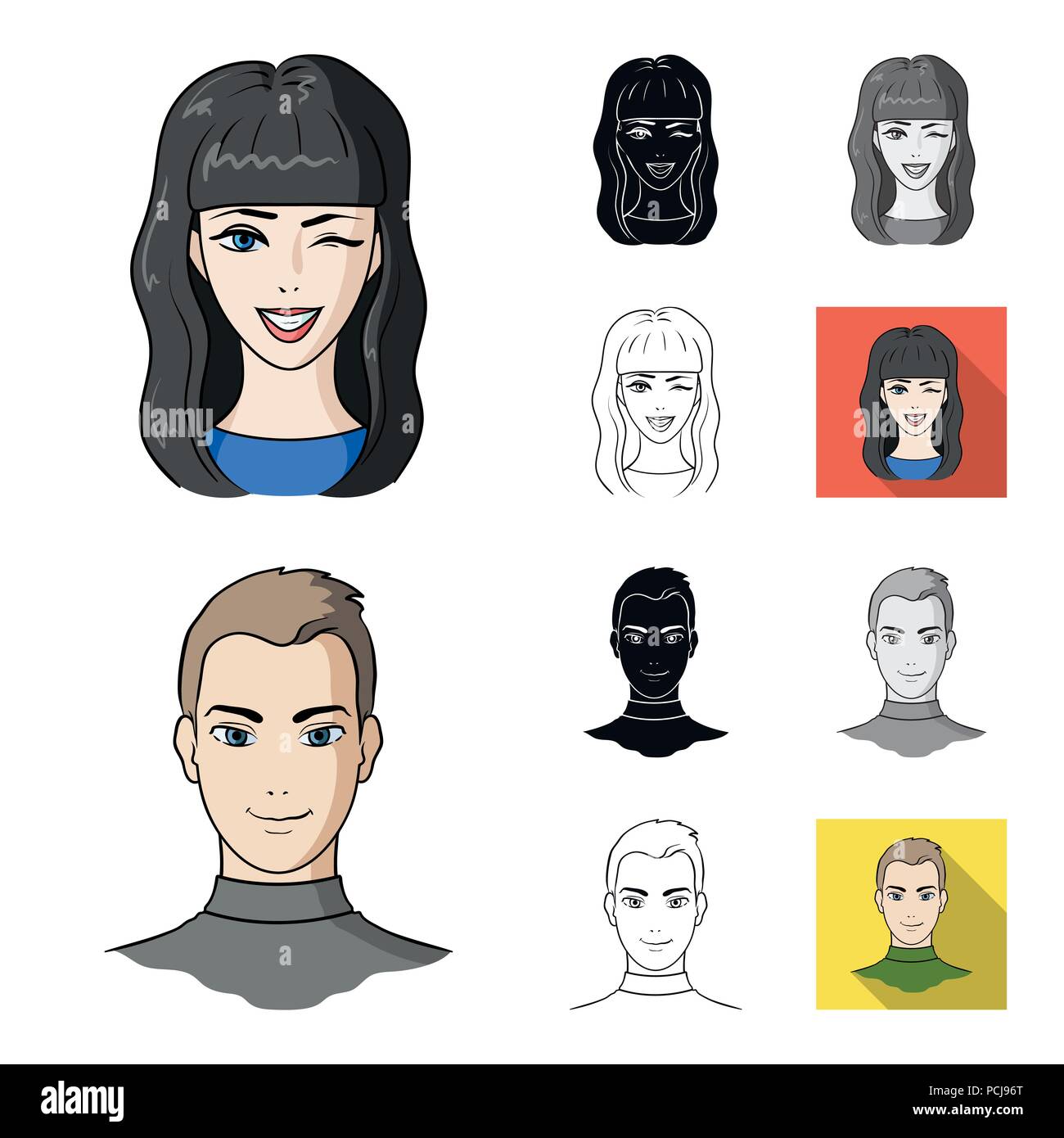 Avatar and face cartoon,black,flat,monochrome,outline icons in set ...