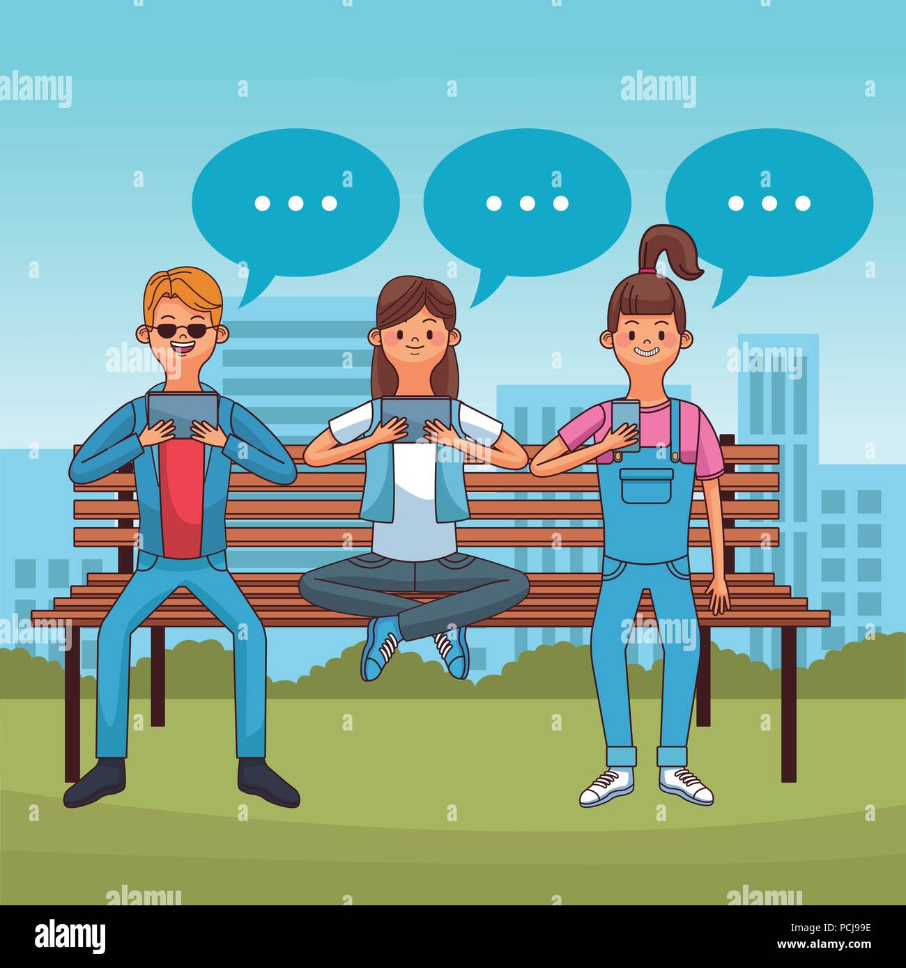 People using technology at park Stock Vector Image & Art - Alamy