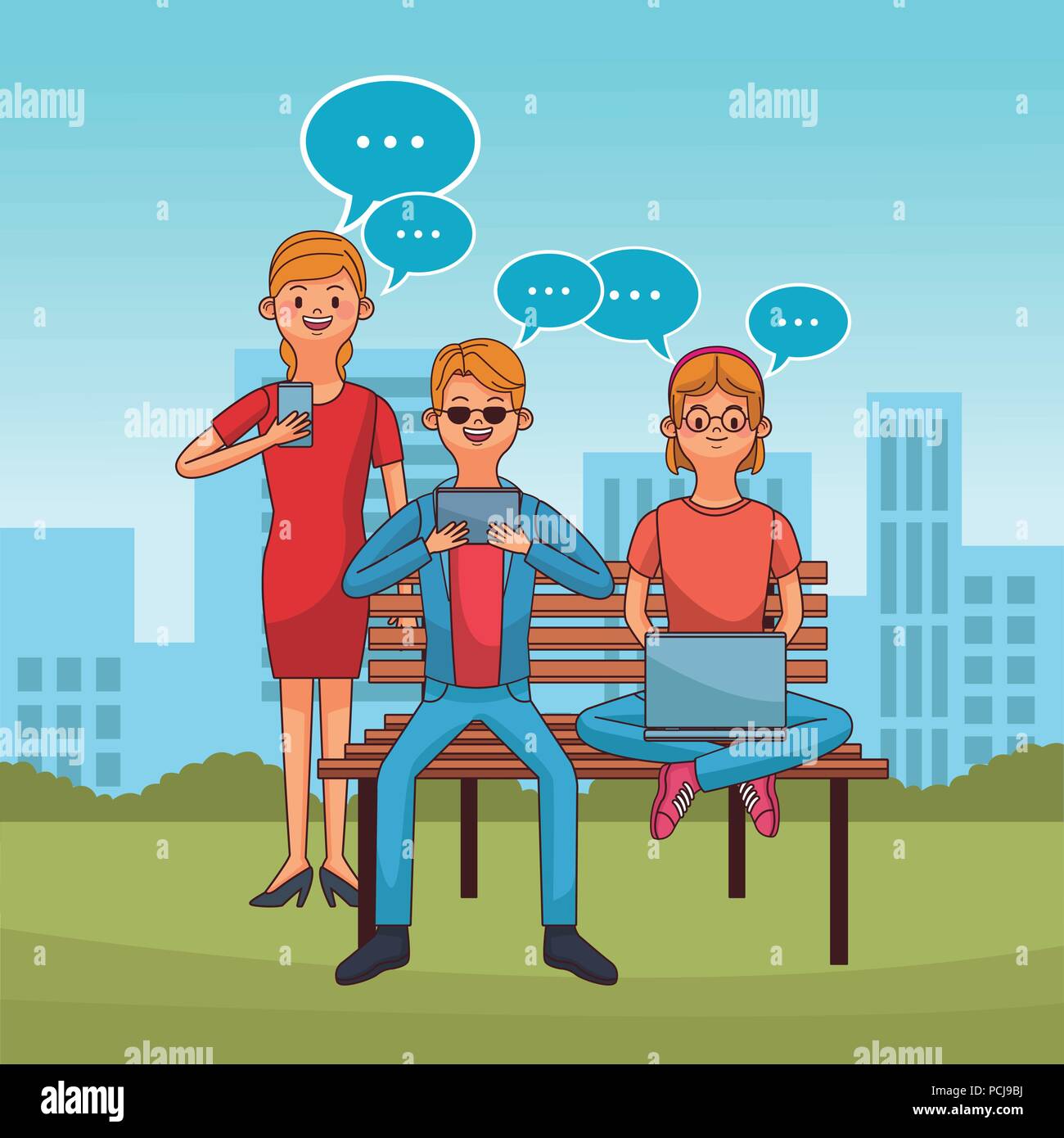 People using technology at park Stock Vector Image & Art - Alamy