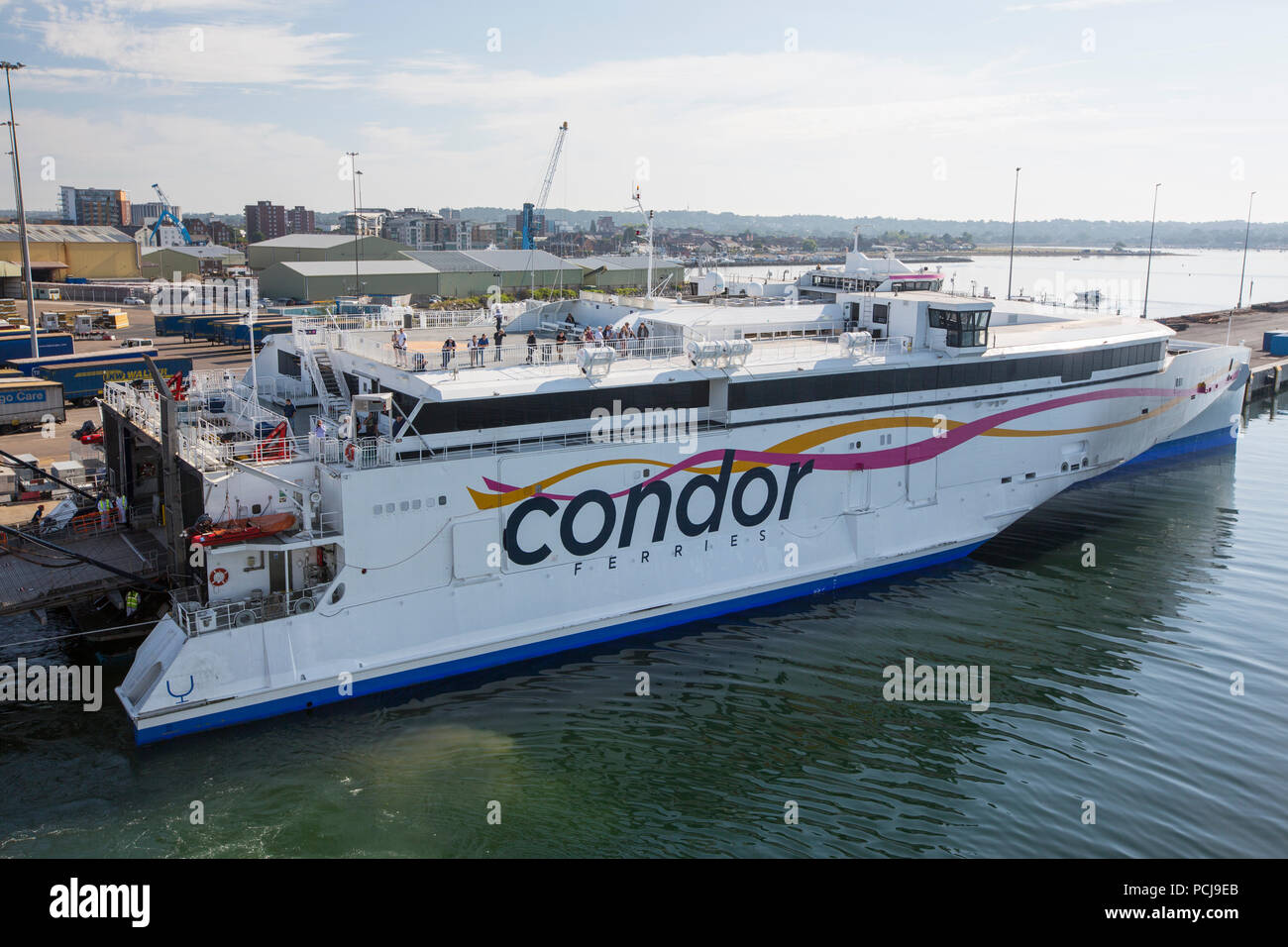 A Condor ferry in Poole Harbour, headed for the Channel Islands Stock ...